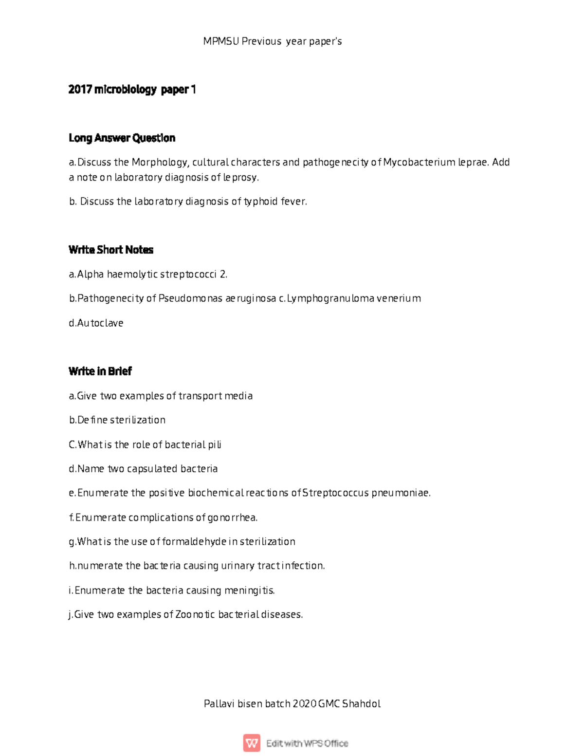 MPMSU PYQ Microbiology Papers: Long & Short Answer Questions (2017-2023 ...