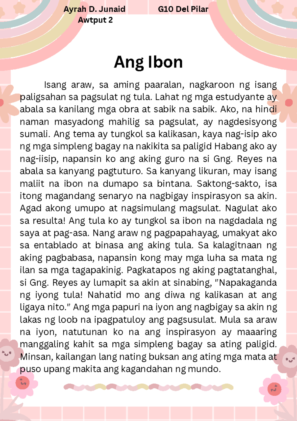 lesson 4 activity - Isang araw, sa aming paaralan, nagkaroon ng isang ...