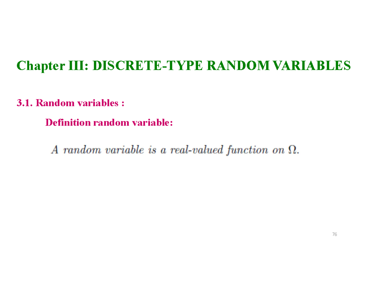 C3.1 Discrete Random Variables: Definitions and Examples - Studocu