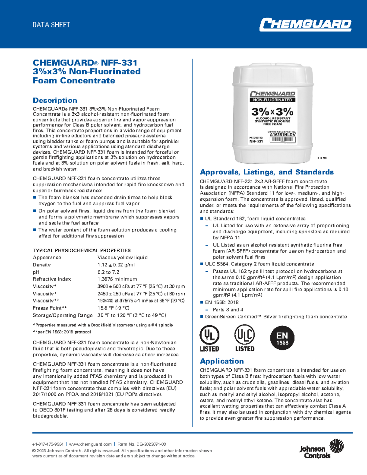 Chemguard NFF-331-3 x3 Non-Fluorinated Foam Concentrate Data Sheet ...