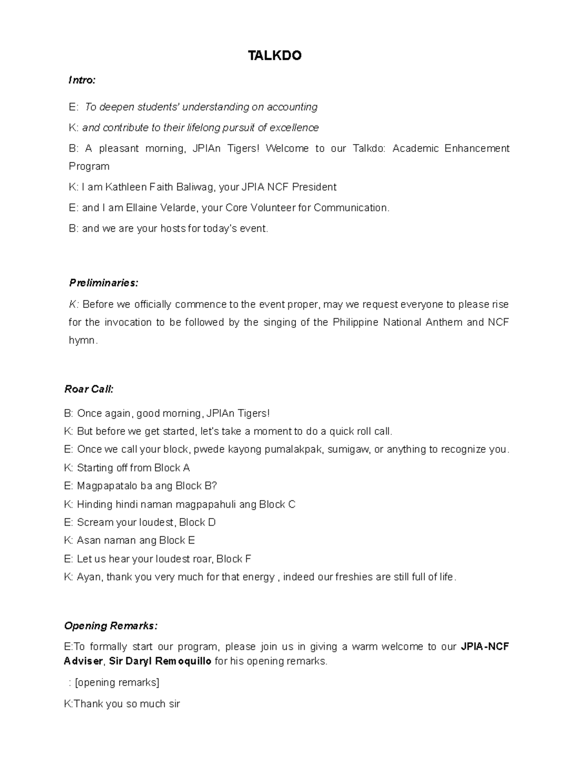 Talkdo Script: Academic Enhancement Program Overview - Studocu