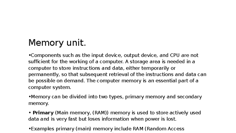 Lecture 4: Computer Memory Fundamentals (IDL) - Studocu
