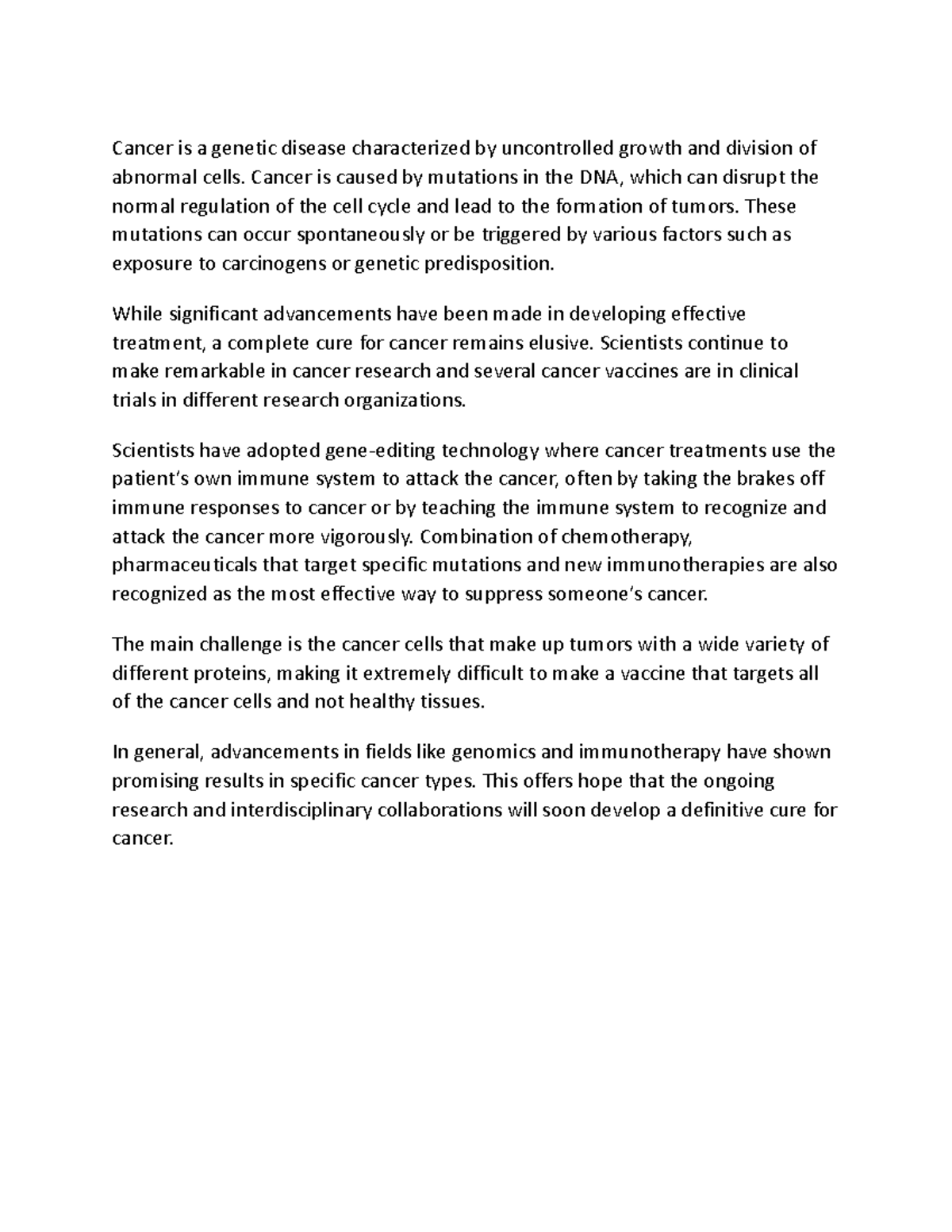 Cancer Research Advances - Assignment BBA 567 - Studocu