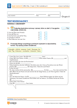 Maximal 2 Klucz do testów - 1 TEST 1 WERSJA A Aufgabe 1 b, 2. a, 3. b ...