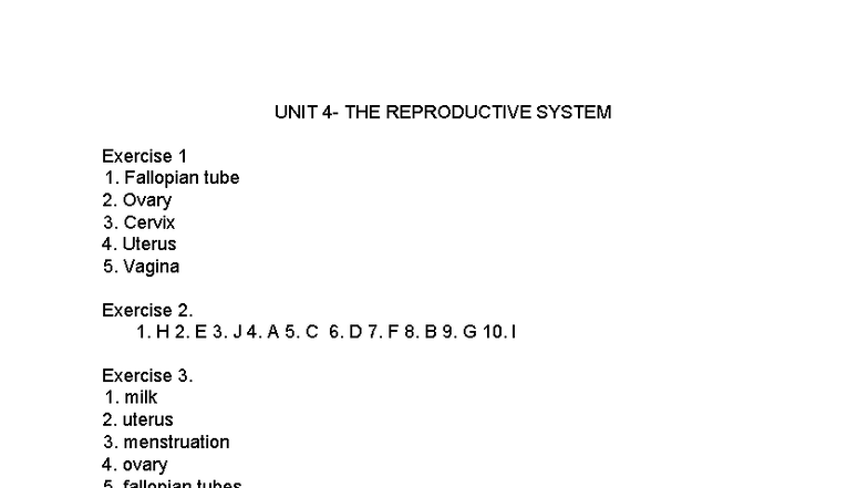 UNIT 4 - Reproductive System Study Guide and Exercises - Studocu