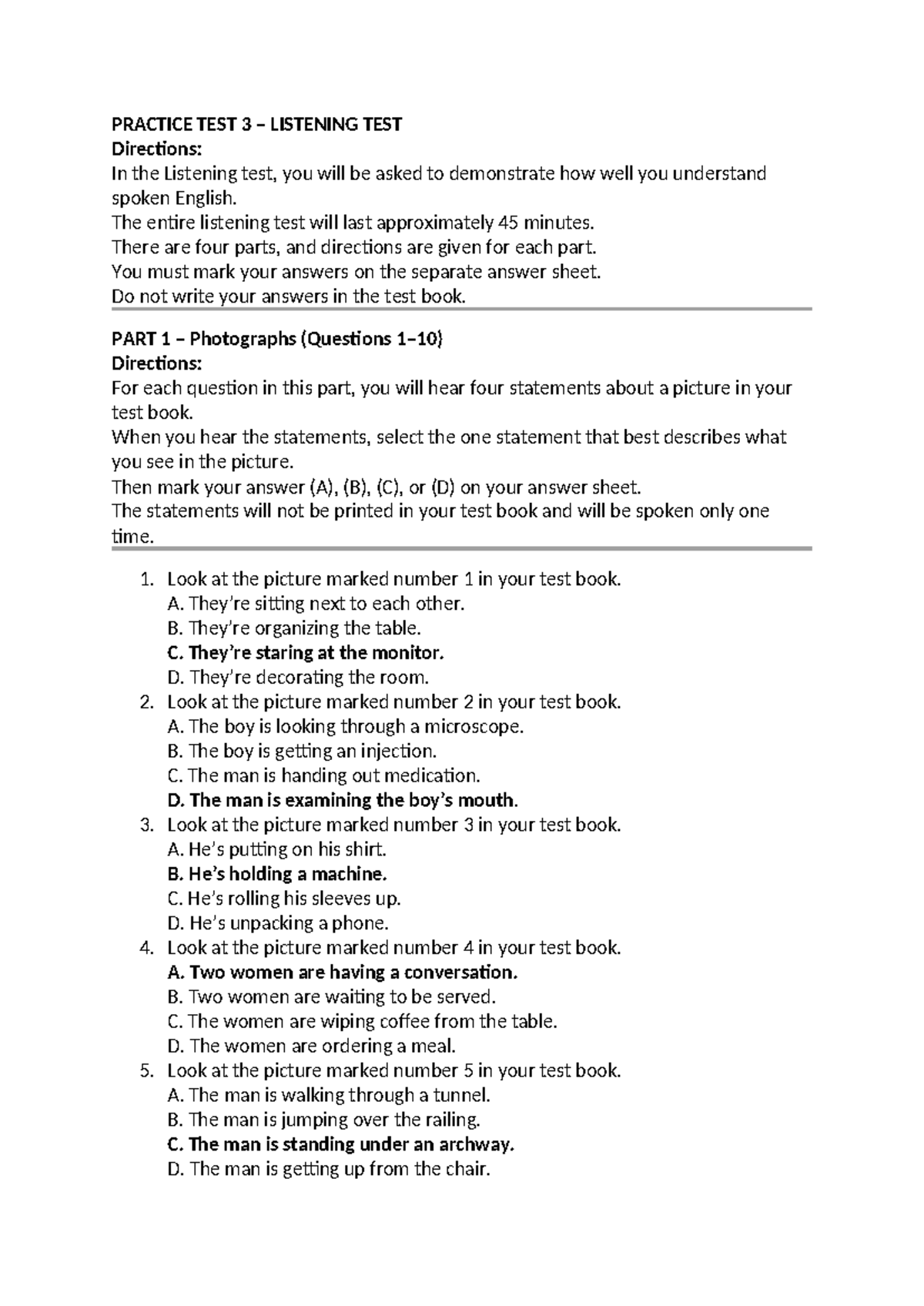 PRACTICE TEST 3: LISTENING COMPREHENSION EXERCISES - Studocu