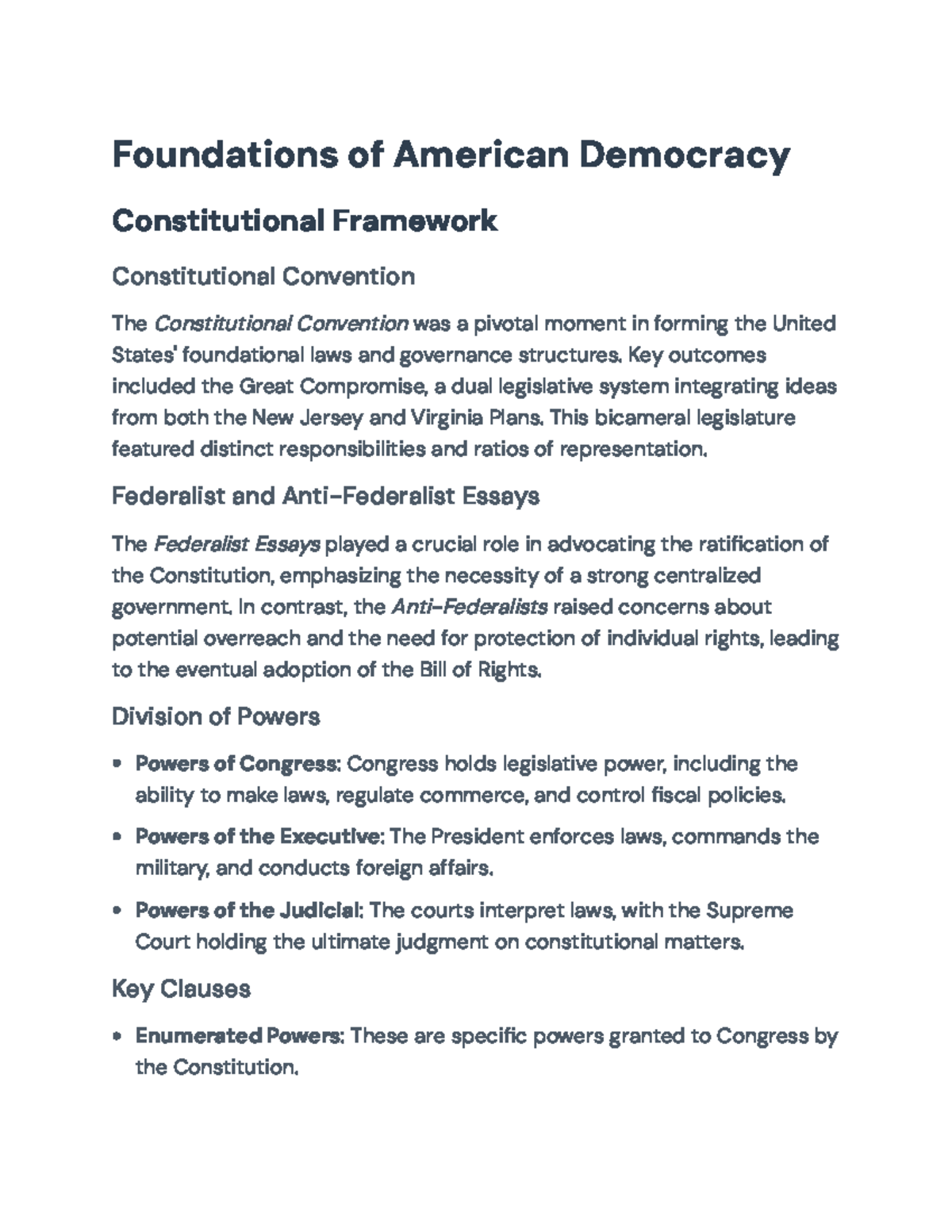 Foundations of American Democracy: Constitutional Framework Overview ...