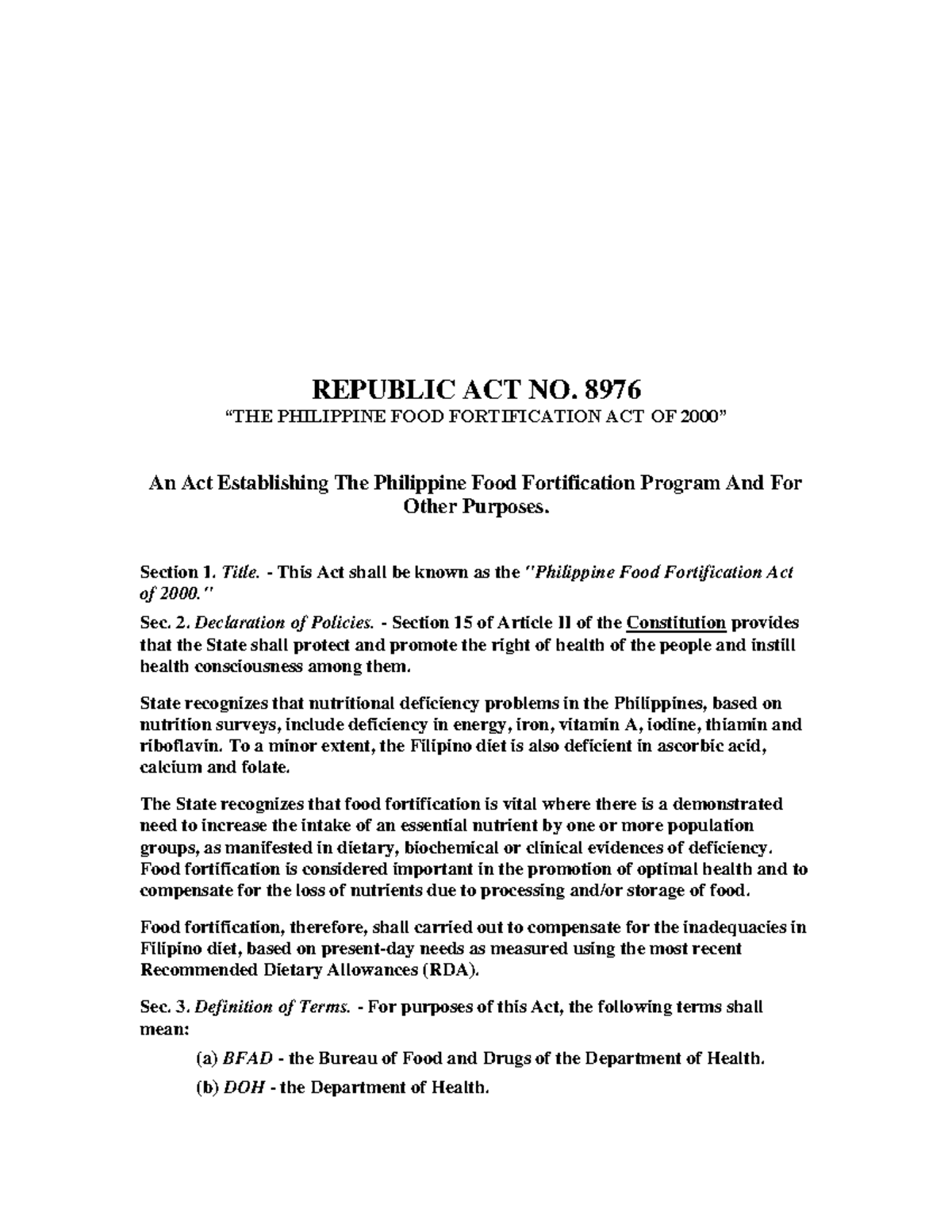 RA-8976 - Overview of the Philippine Food Fortification Act of 2000 ...