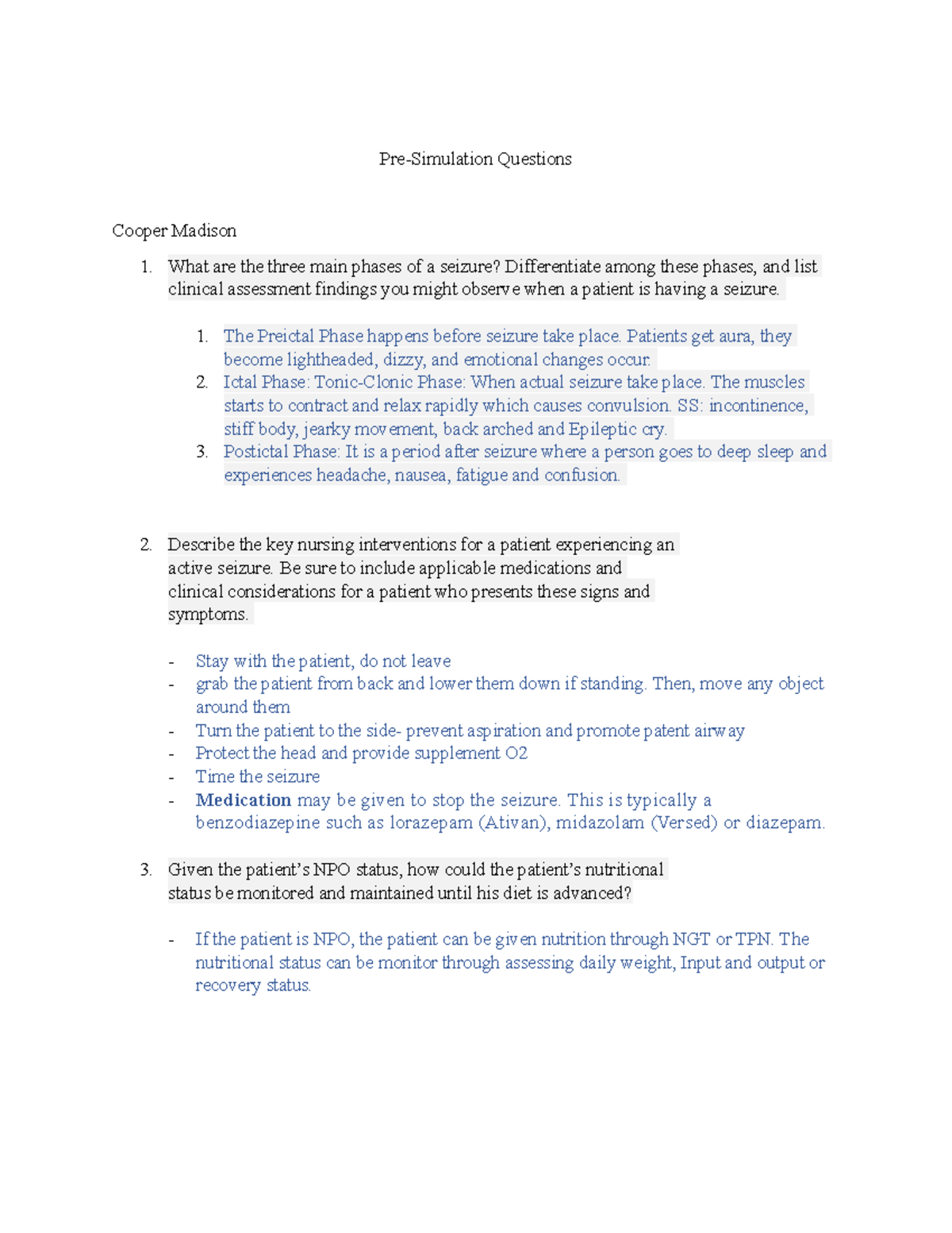 Sim question for peds class that contain seizure casestudy - Pre ...