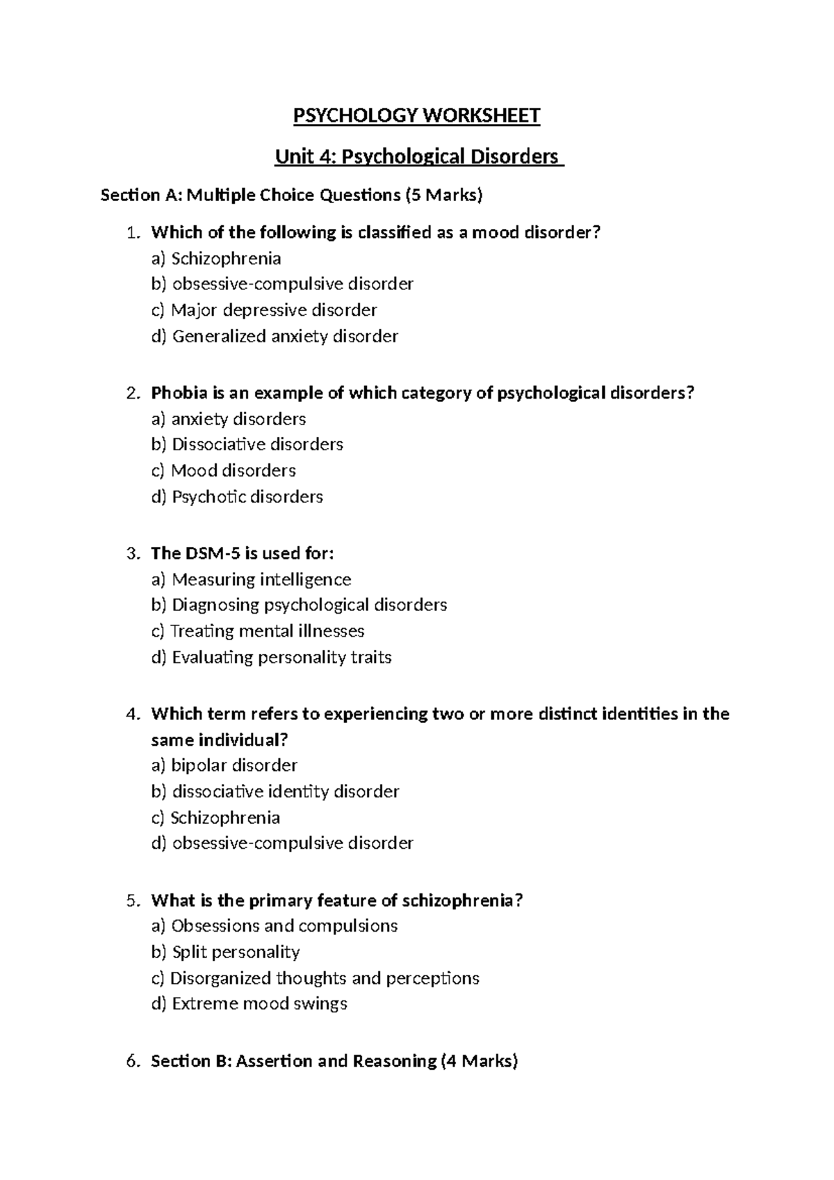 Worksheet unit 4 - practice - PSYCHOLOGY WORKSHEET Unit 4 ...