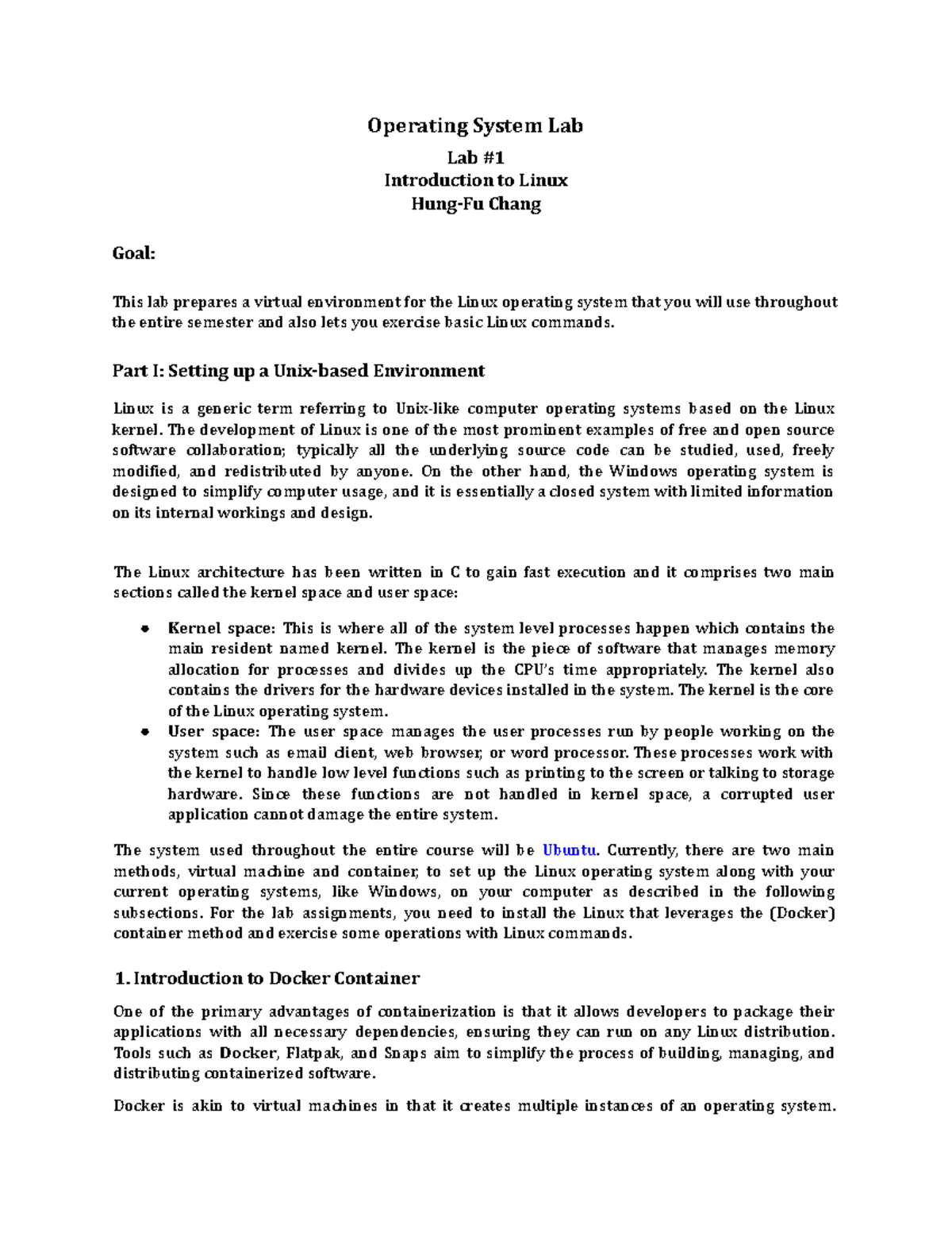 Operating System Lab #1: Intro to Linux & Docker Setup - Studocu