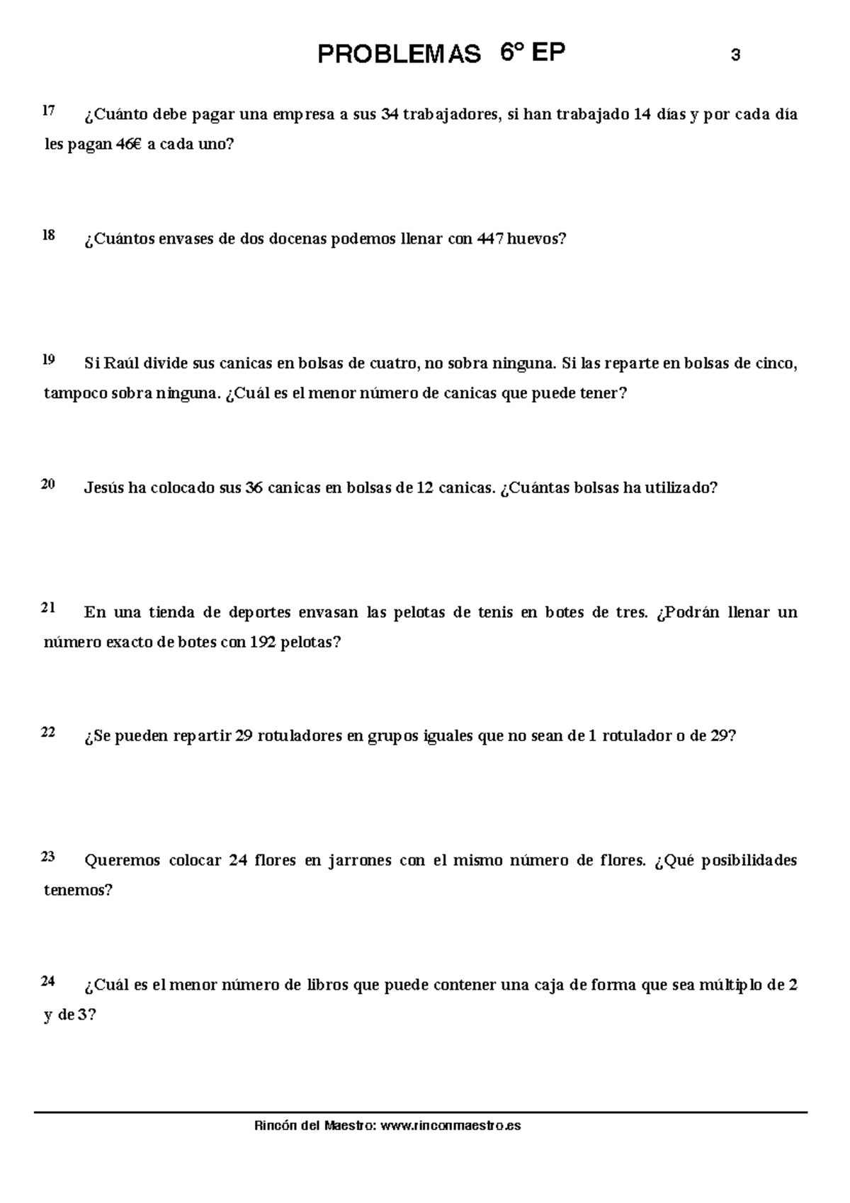 Problemas Matemáticos 6º EP: Ejercicios y Soluciones - Studocu
