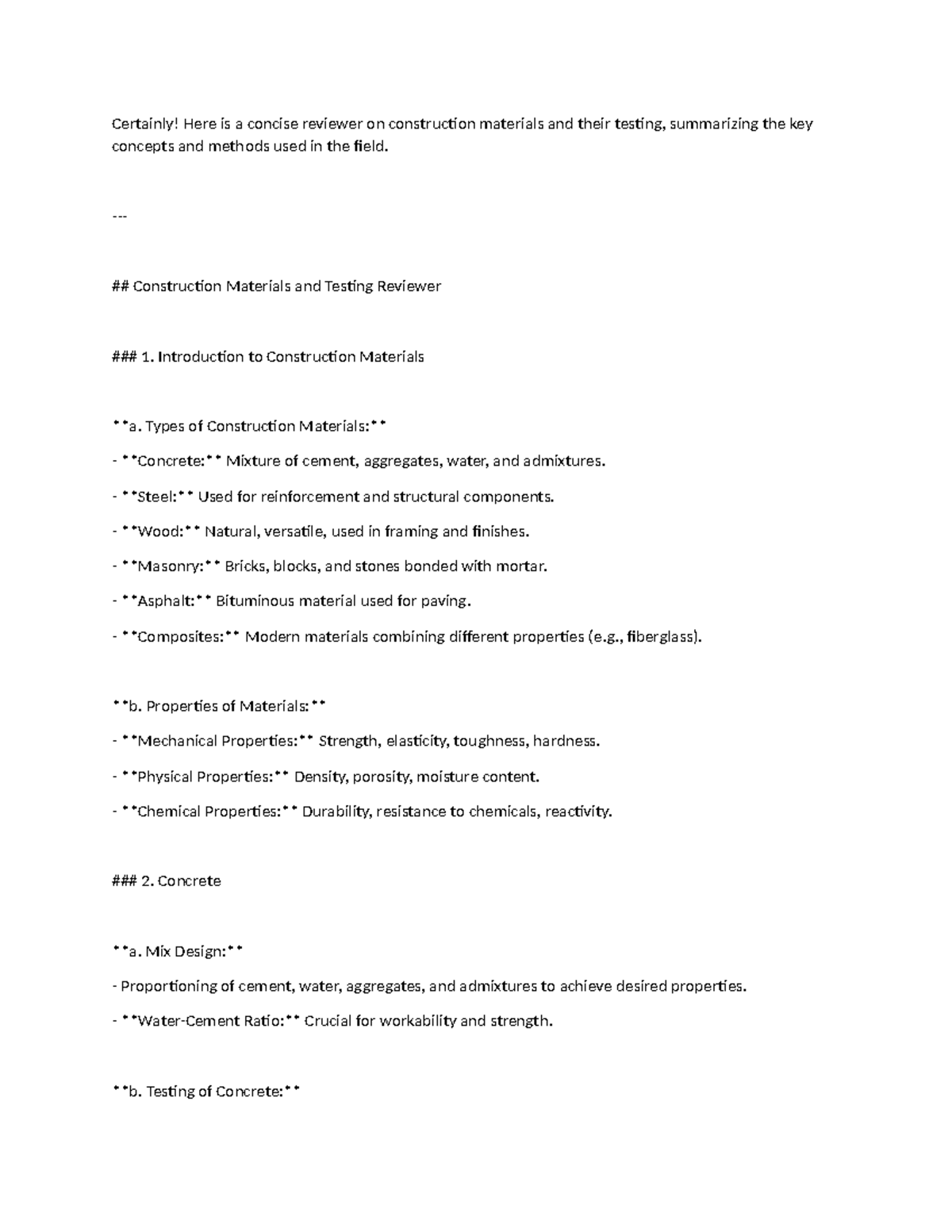 Construction Materials & Testing Review - Key Concepts & Methods - Studocu