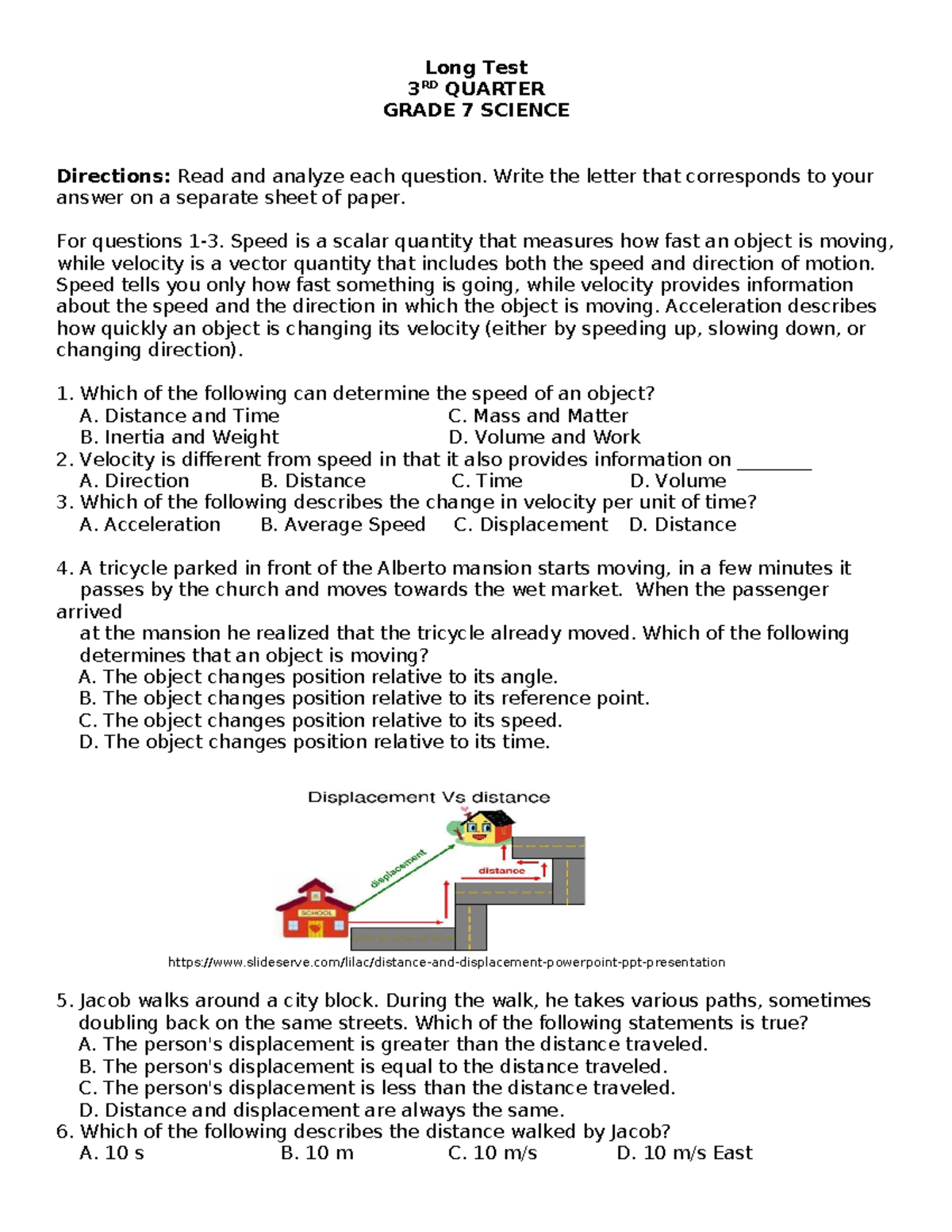Grade 7 Science Long Test: 3rd Quarter Exam Review - Studocu