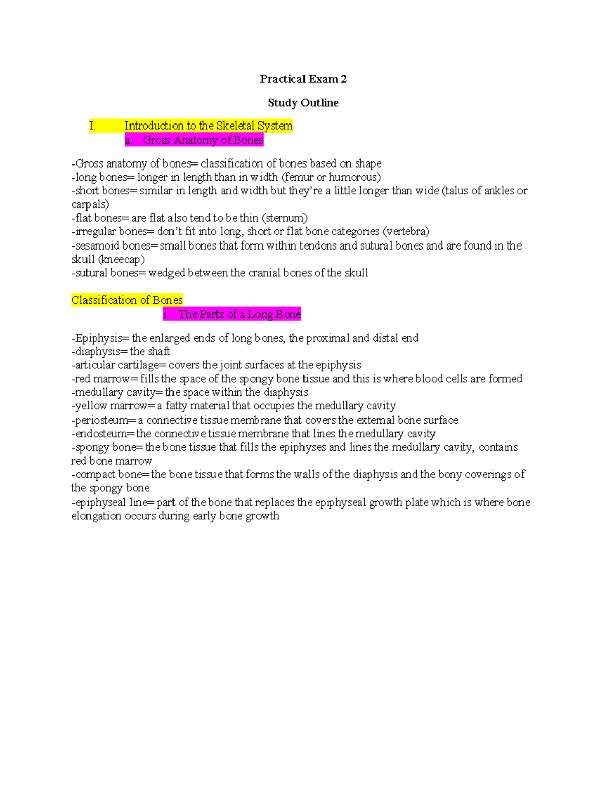 Anatomy lab- Practical Exam 2 Outline 2011 - Practical Exam 2 Study ...