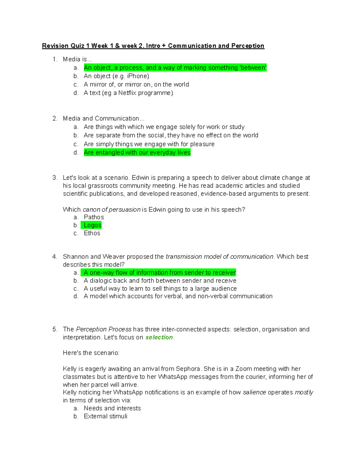 Revision Quiz 1-4: Communication & Media Studies (NM1101E) - Studocu