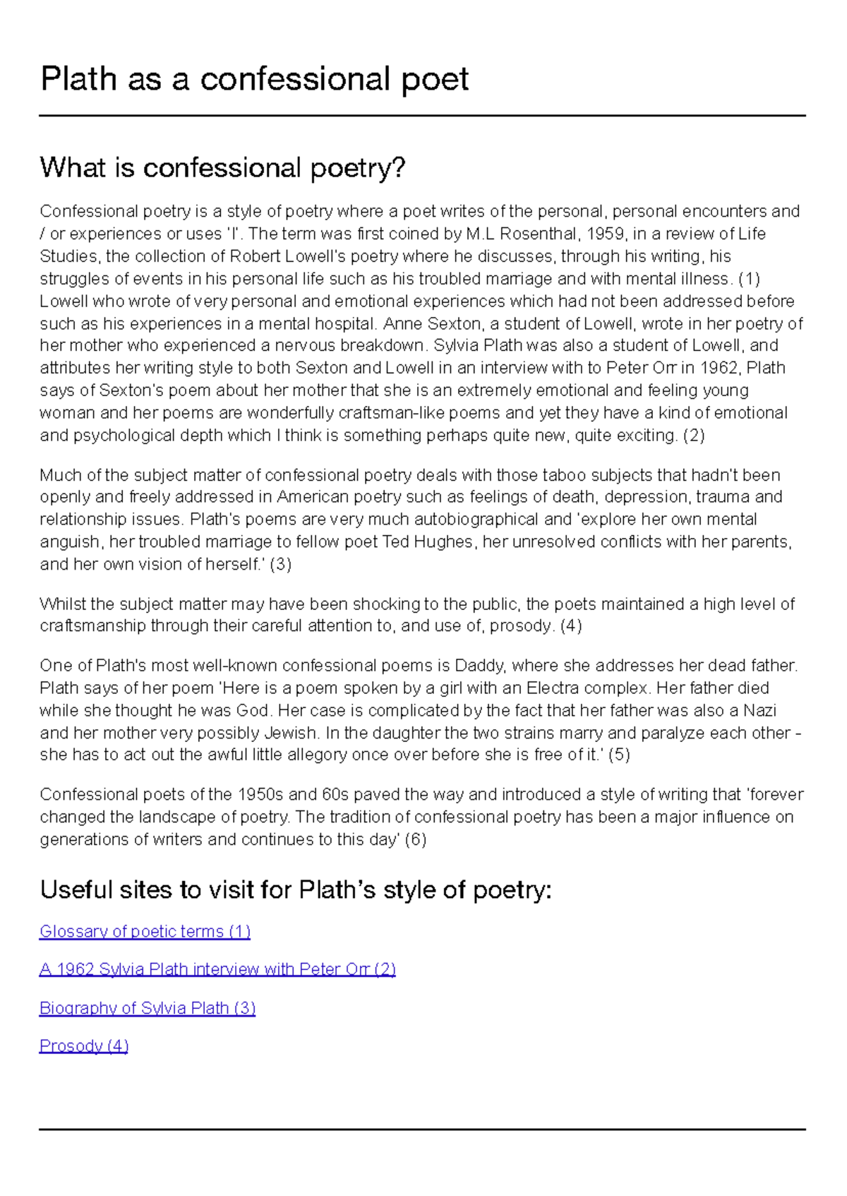 Confessional Poetry: An Analysis of Plath and Hughes - Studocu