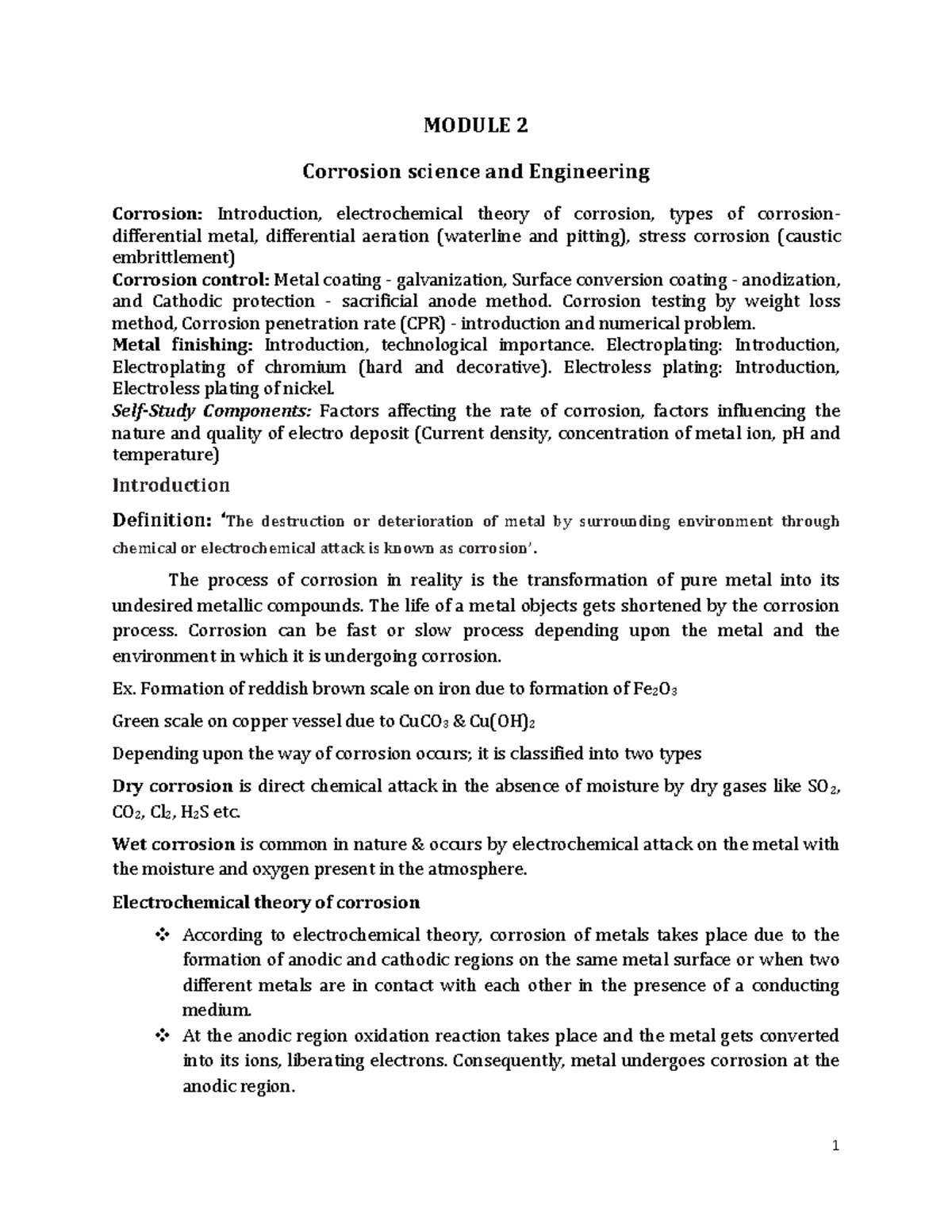 Module 2: Corrosion Science & Engineering Overview and Control ...