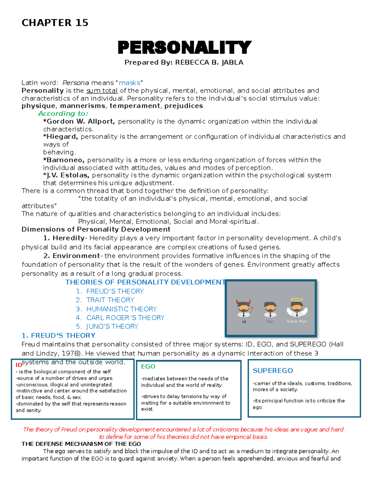 CHAPTER 15 SUMMARY: PERSONALITY DEVELOPMENT NOTES - Studocu