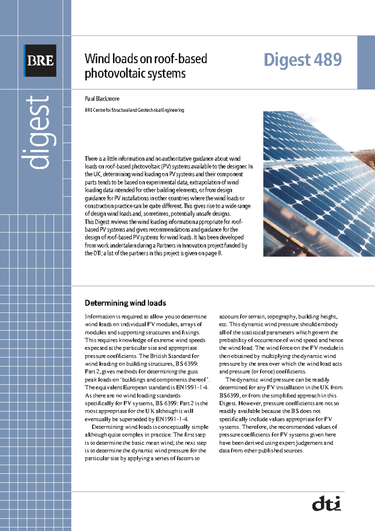 BRE-Digest 489 - Simplified Wind Load Calculation for PV Systems - Studocu