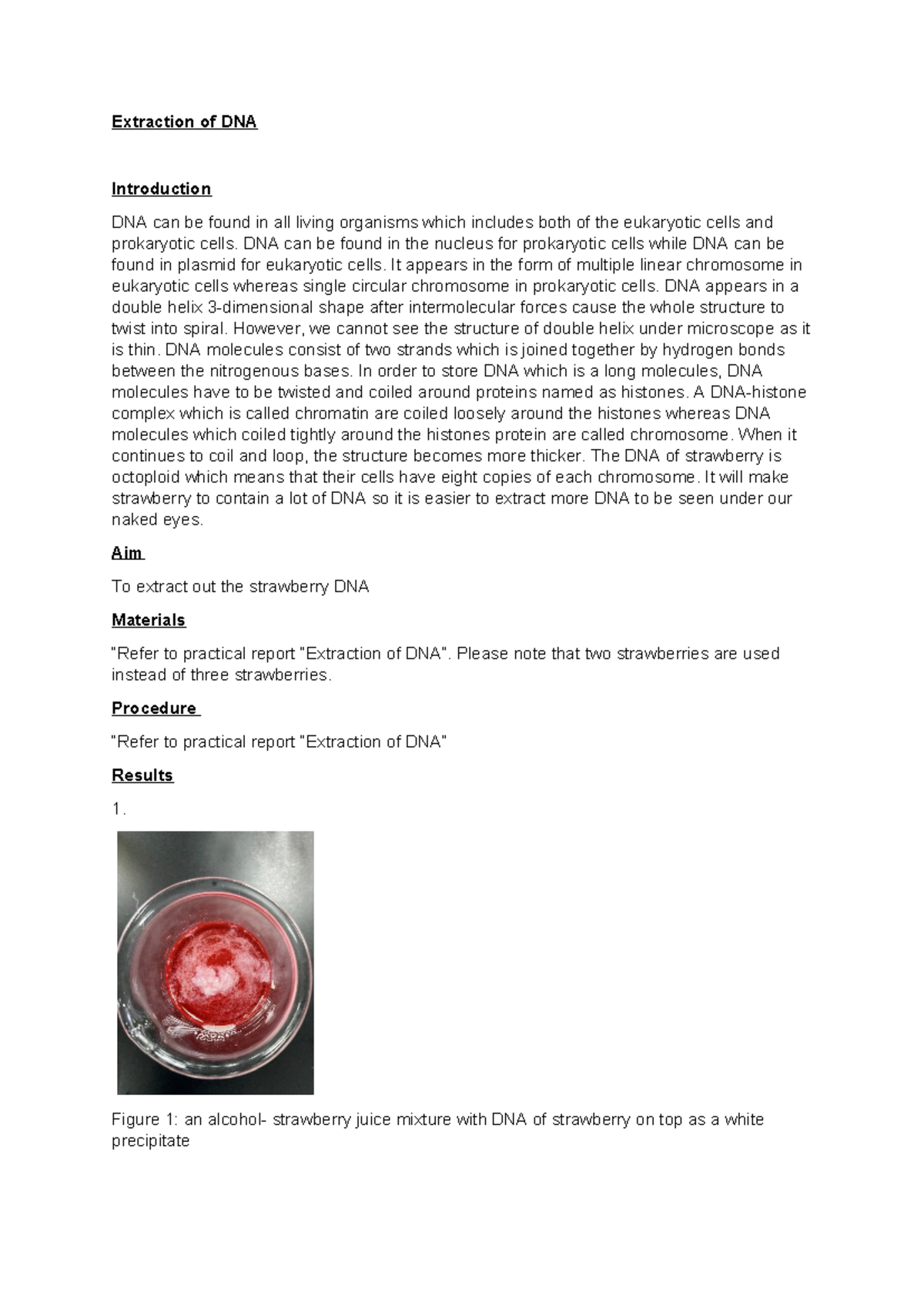 Sem 2 Biology Report: DNA Extraction from Strawberries Lab Report - Studocu