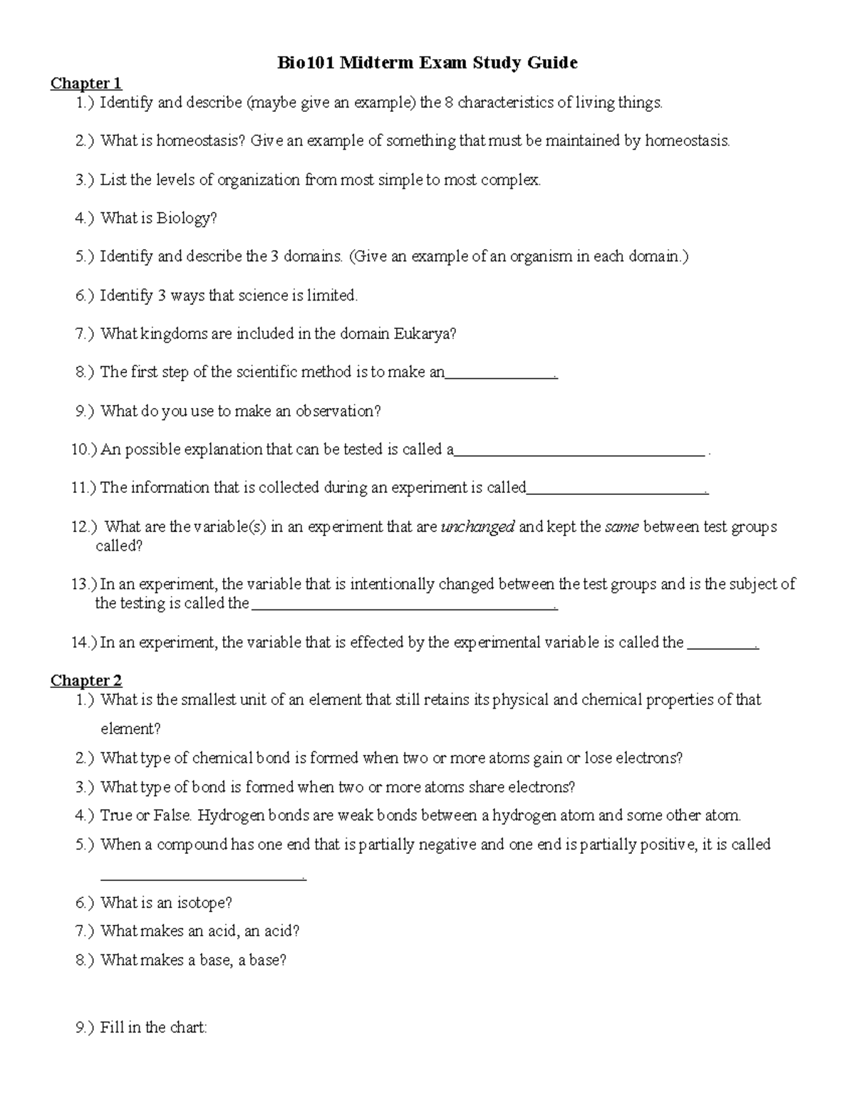Midterm Exam Review for Bio101: Key Concepts and Topics - Studocu