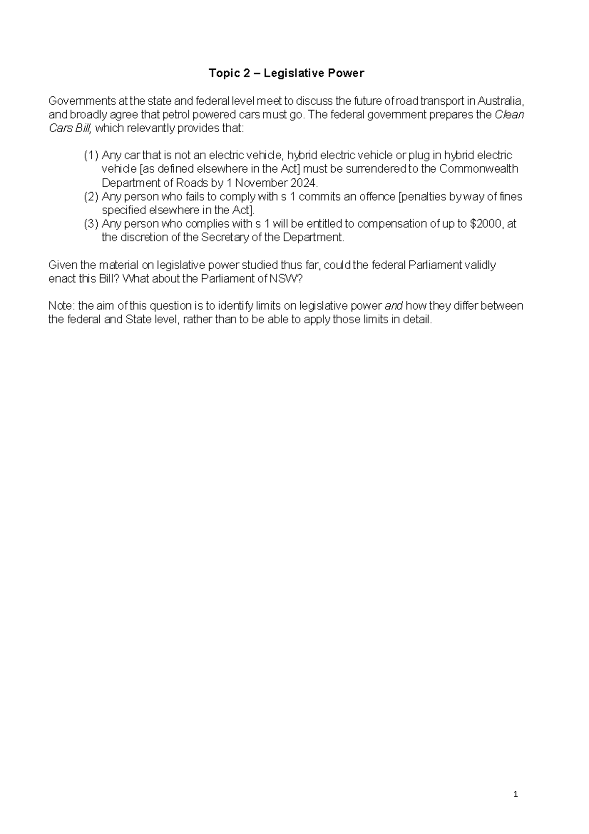 Legislative Power and Constitutional Change in Australian Law: Topics 1 ...
