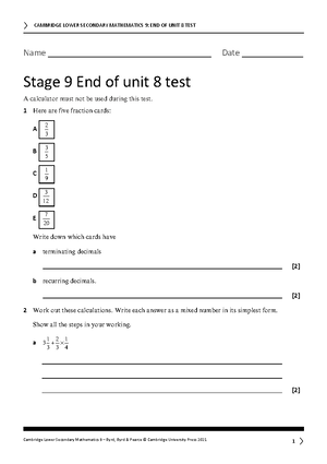 027634138 - Stage 8 Science Paper 1 Progression Test 2025 - Studocu