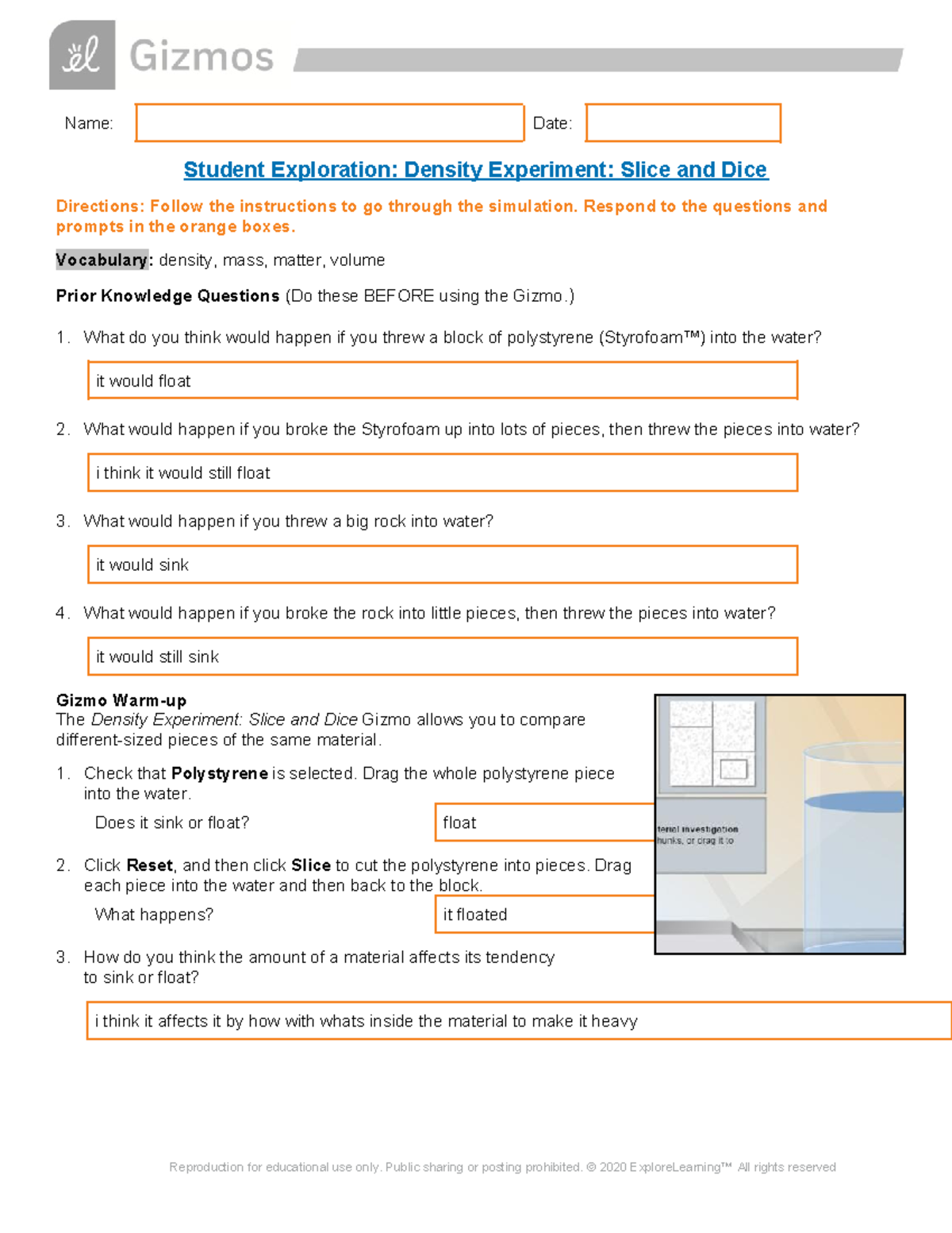 Density Experiment: Slice and Dice Lab Activity Guide - Studocu