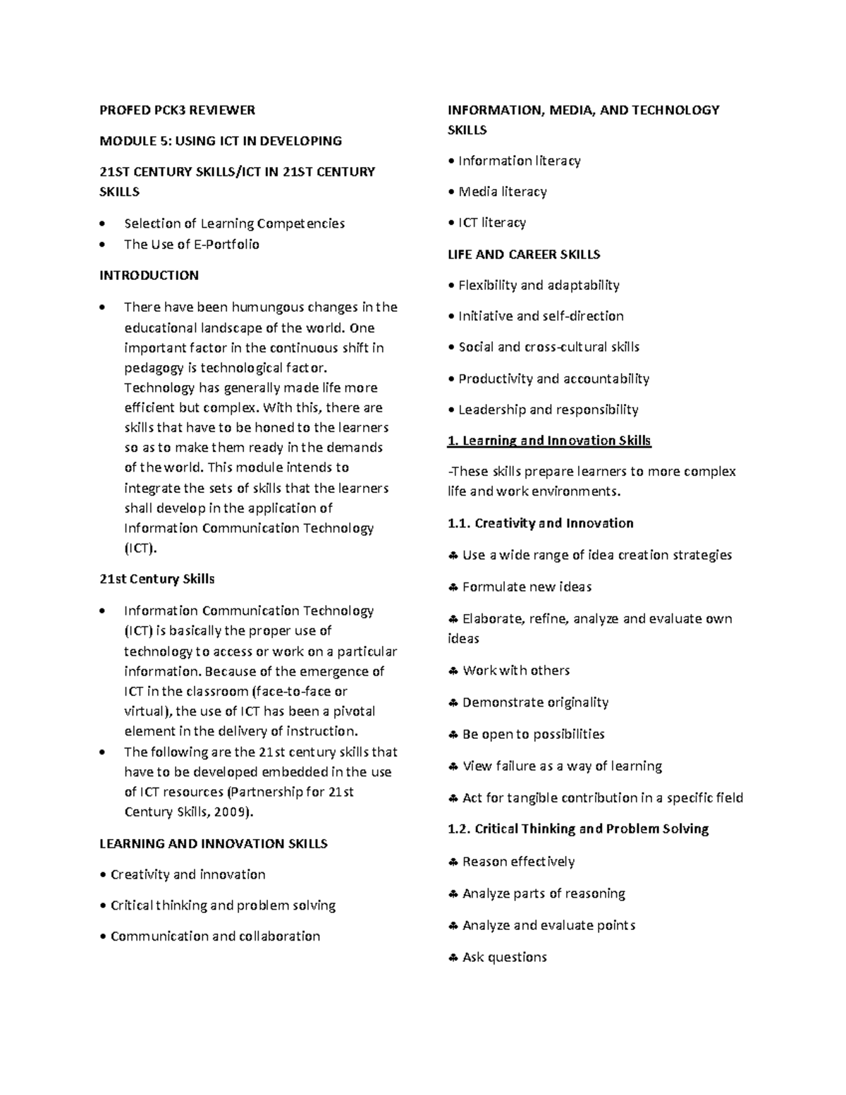 Profed PCK3 Reviewer - PROFED PCK3 REVIEWER MODULE 5: USING ICT IN ...