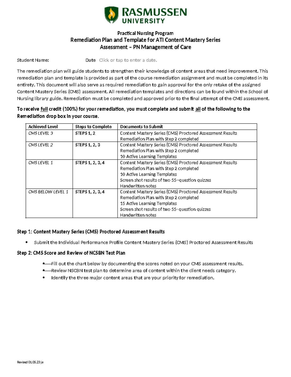Remediation template for PN Management of Care - Practical Nursing ...