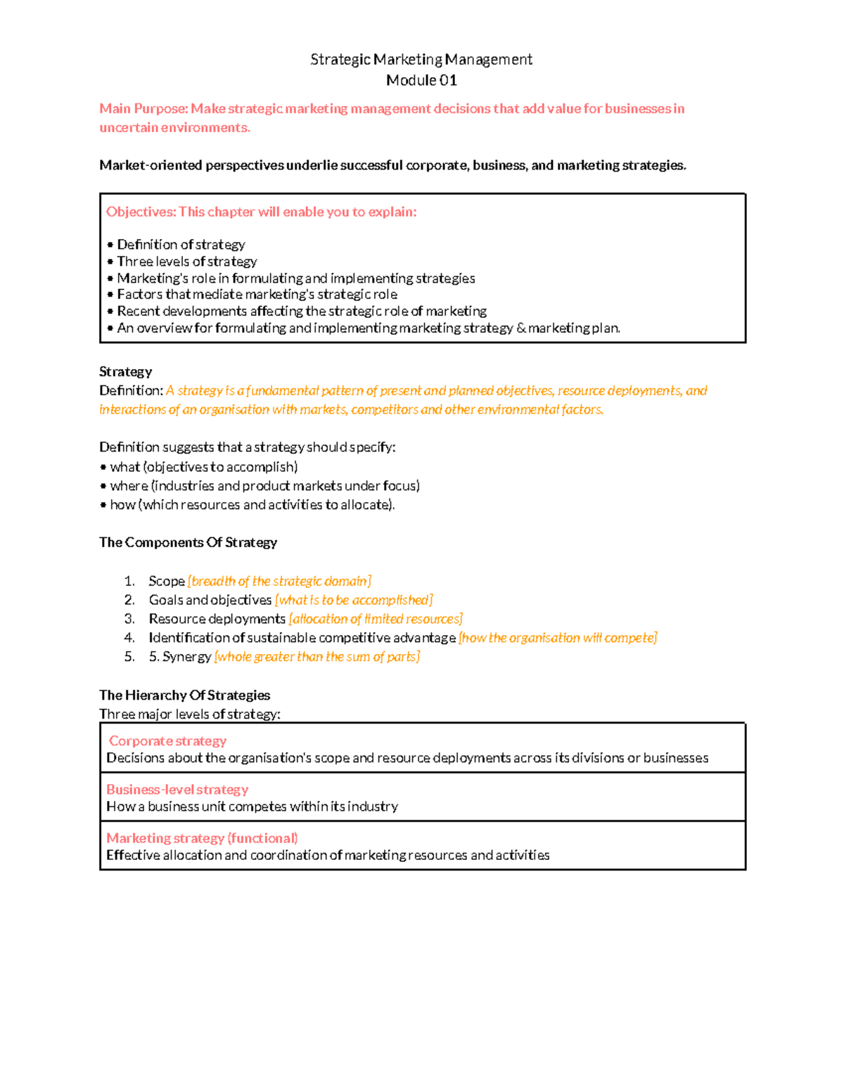 SMM Module 01 - Module 01 Main Purpose: Make strategic marketing ...