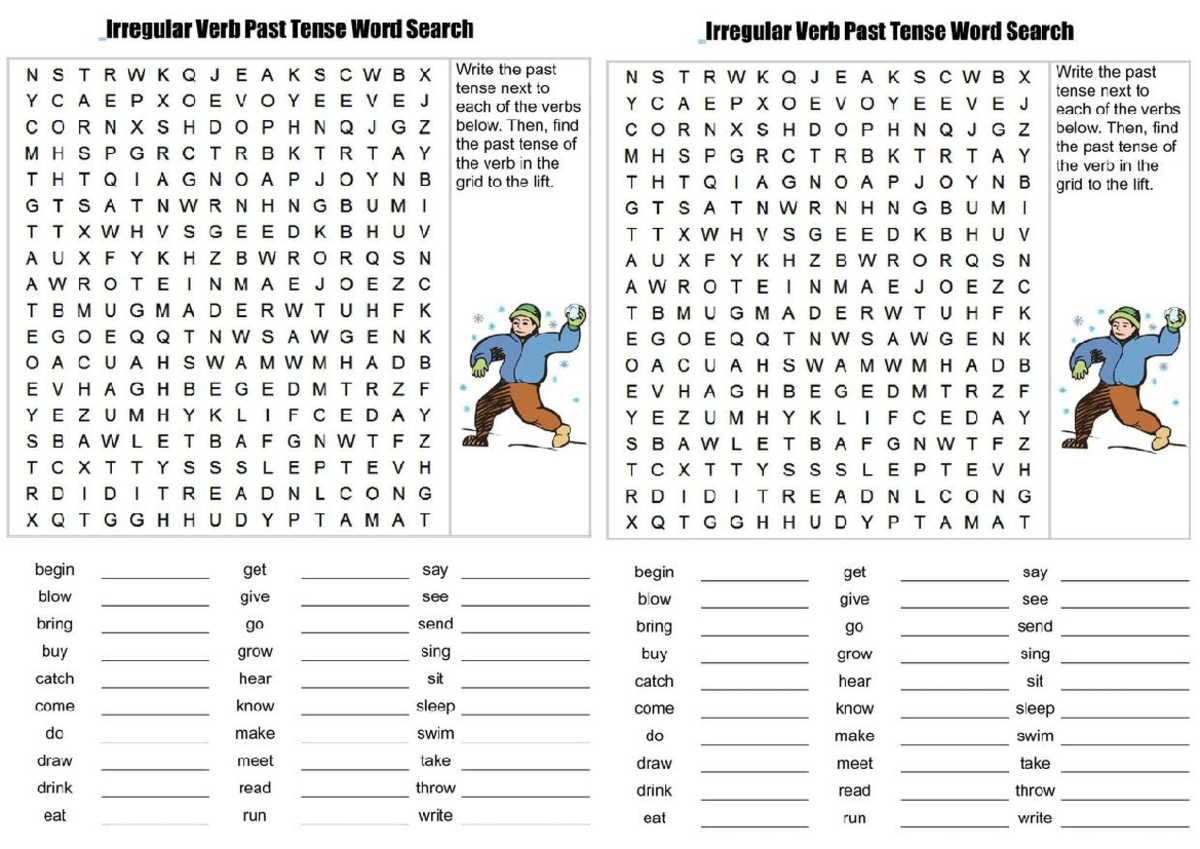 Irregular Verb Past Tense Word Search Exercise for Students - Studocu