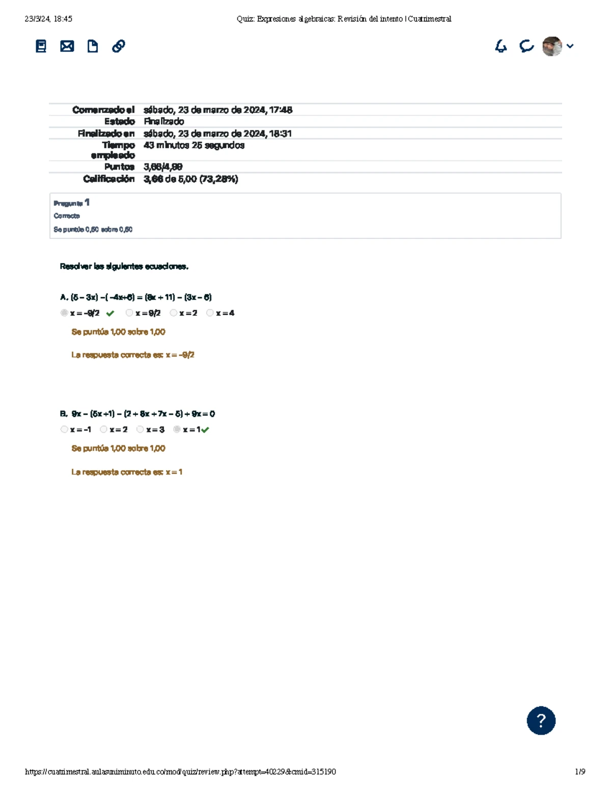 Examen Final: Revisión del Intento Cuatrimestral - Abril 2024 - Studocu
