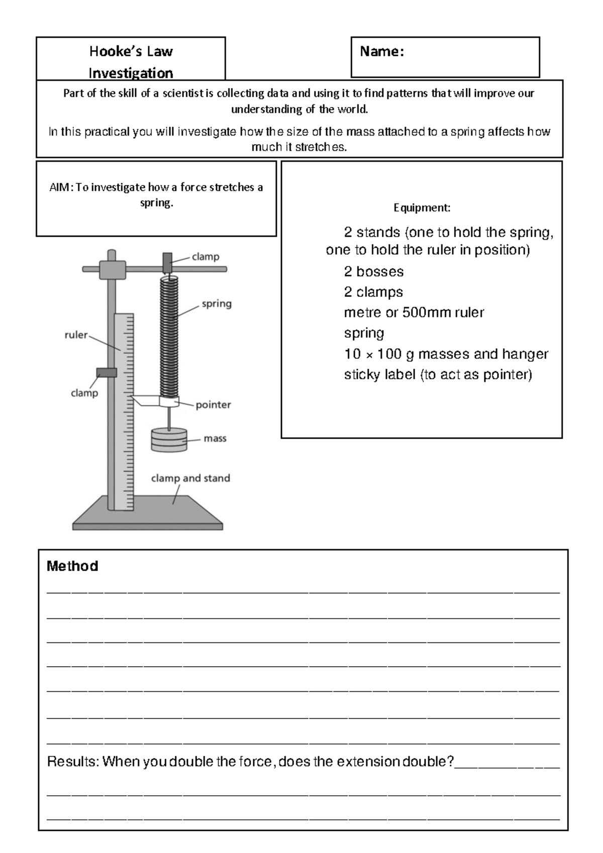 L4 Hooke's Law Practical Investigation Worksheet - Studocu