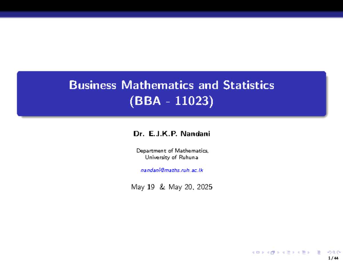 Business Mathematics and Statistics Notes (BBA 11023) - Studocu