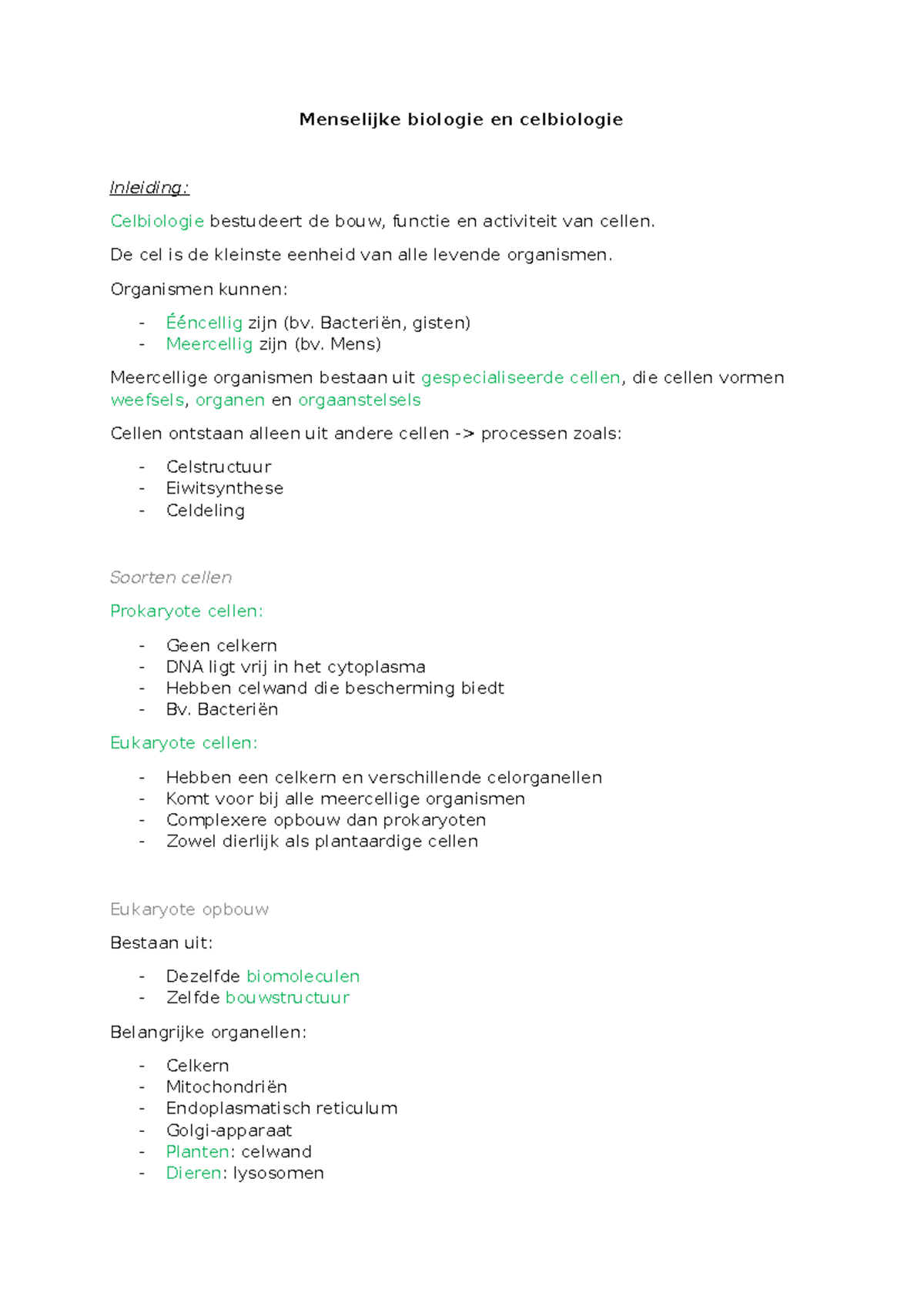 Menselijke Biologie en Celbiologie: Inleiding tot Celstructuur en ...