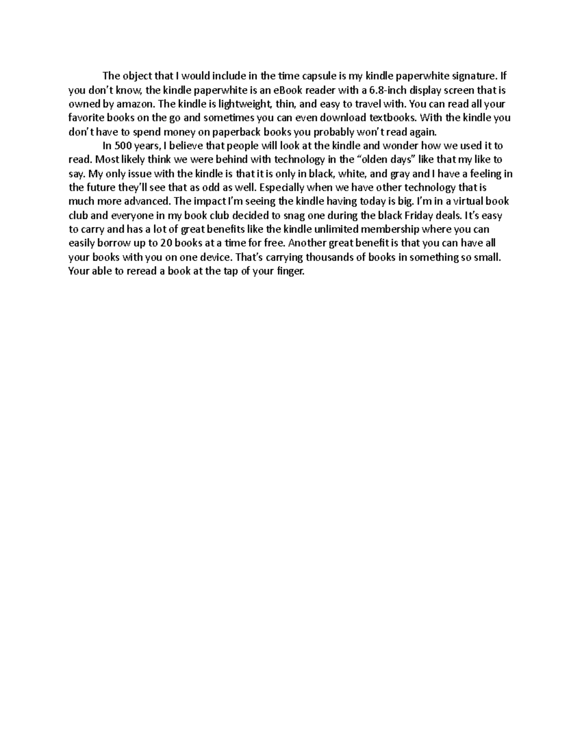 Hum 100 5-1 Discussion - The object that I would include in the time ...