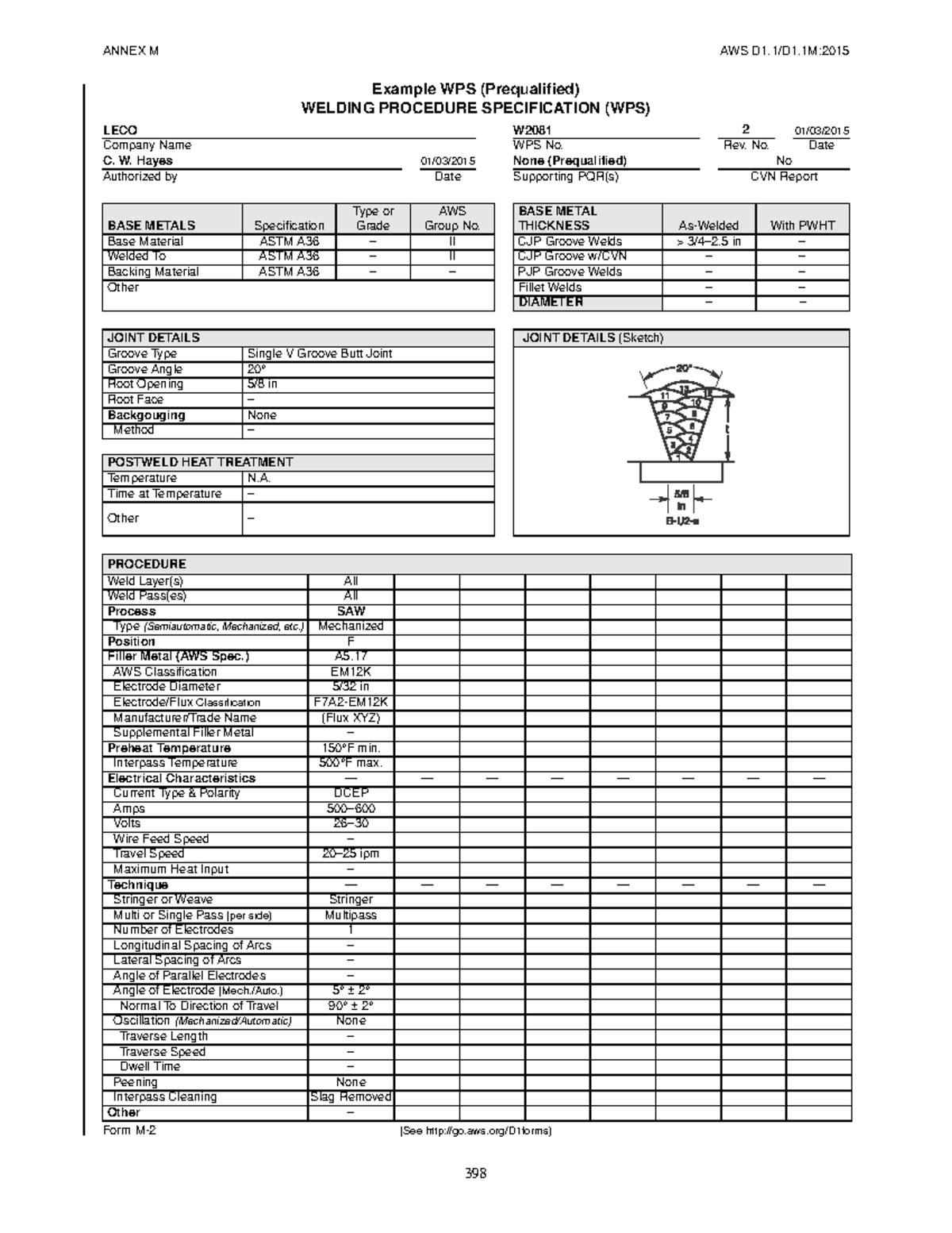 Welding Procedure Specification (WPS) - Example for AWS Standards - Studocu
