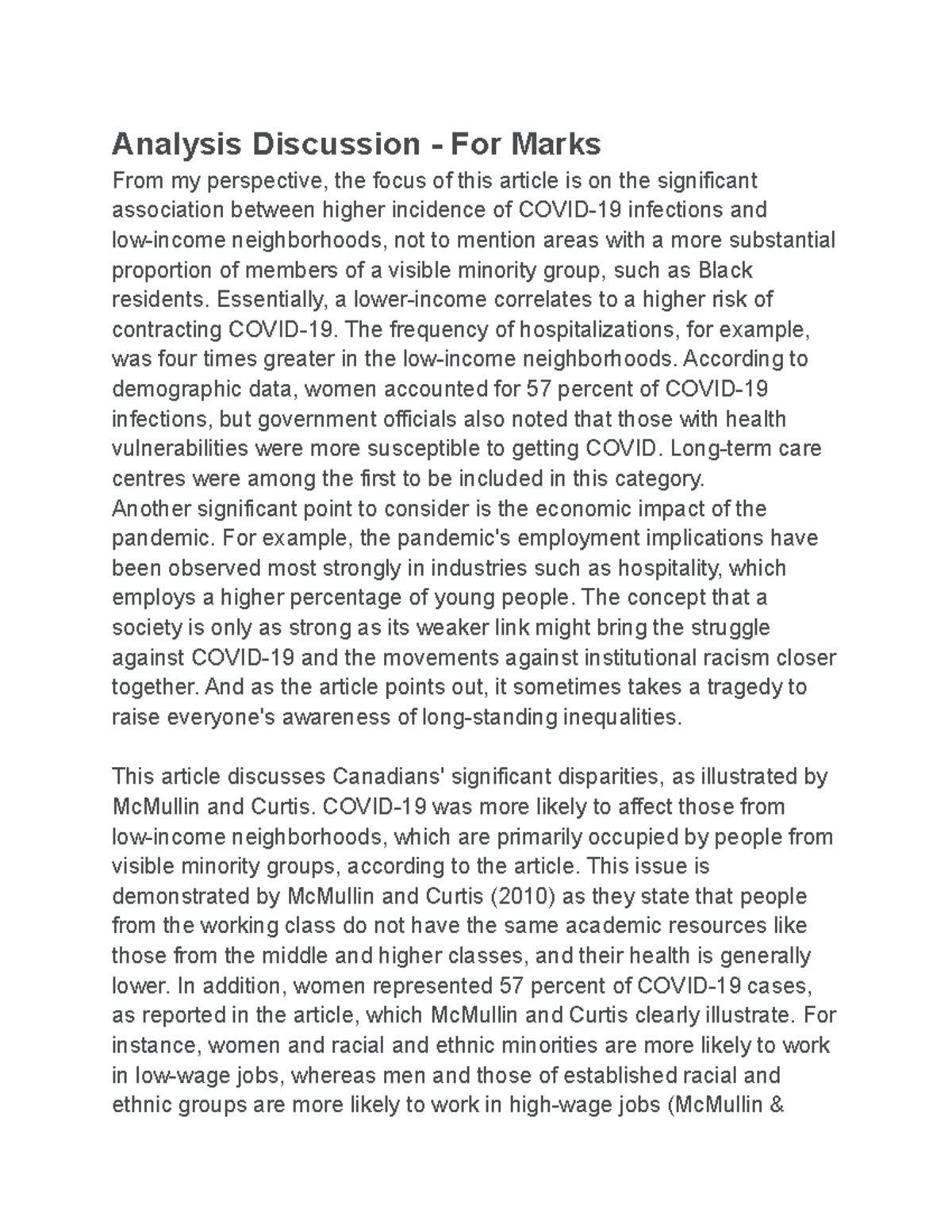 Analysis Discussion Response 2; For Marks - Analysis Discussion - For ...