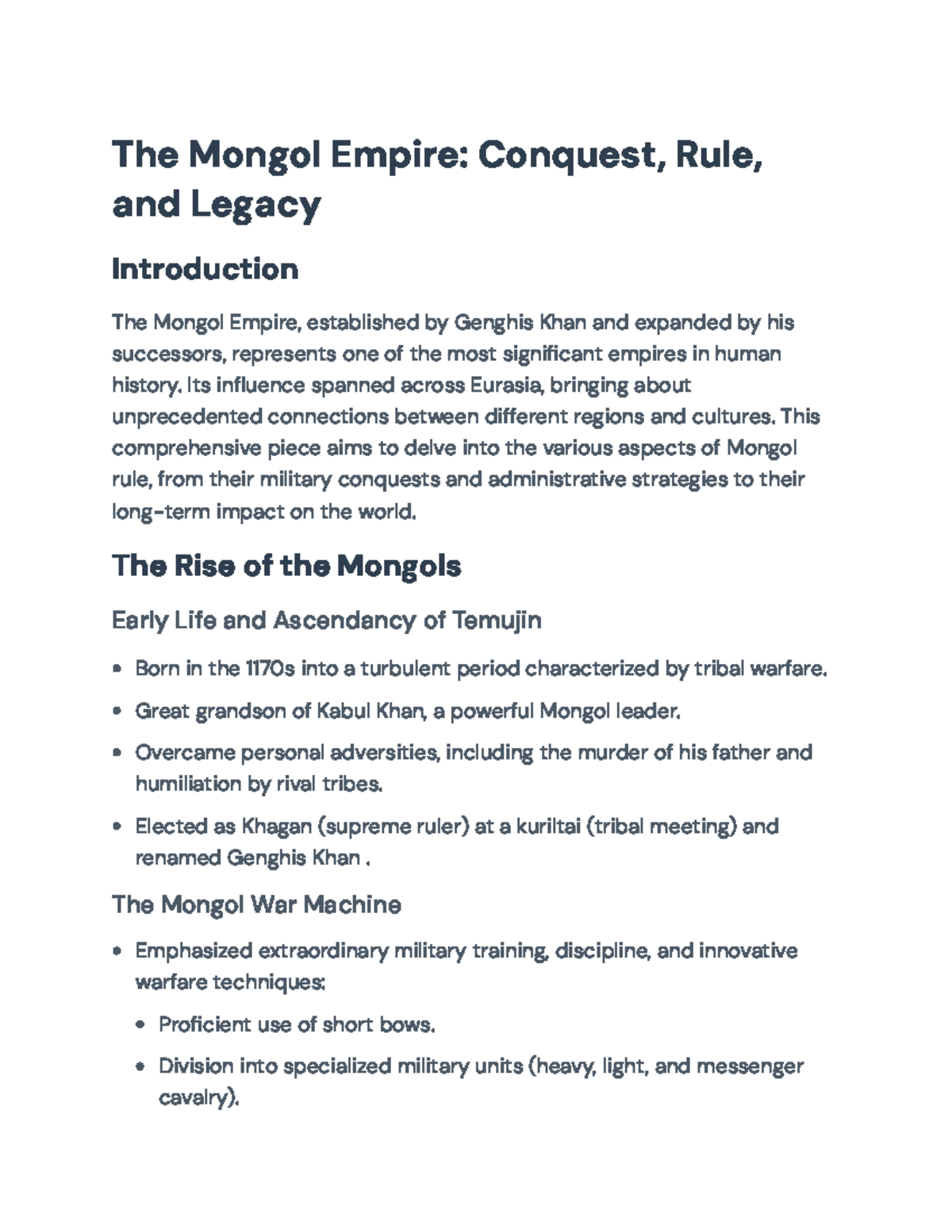 The Mongol Empire: Conquest, Governance, and Global Impact (Course Code ...