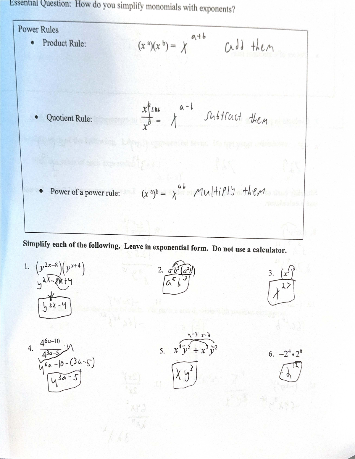 MATH 101: Simplifying Monomials with Exponents and Power Rules - Studocu
