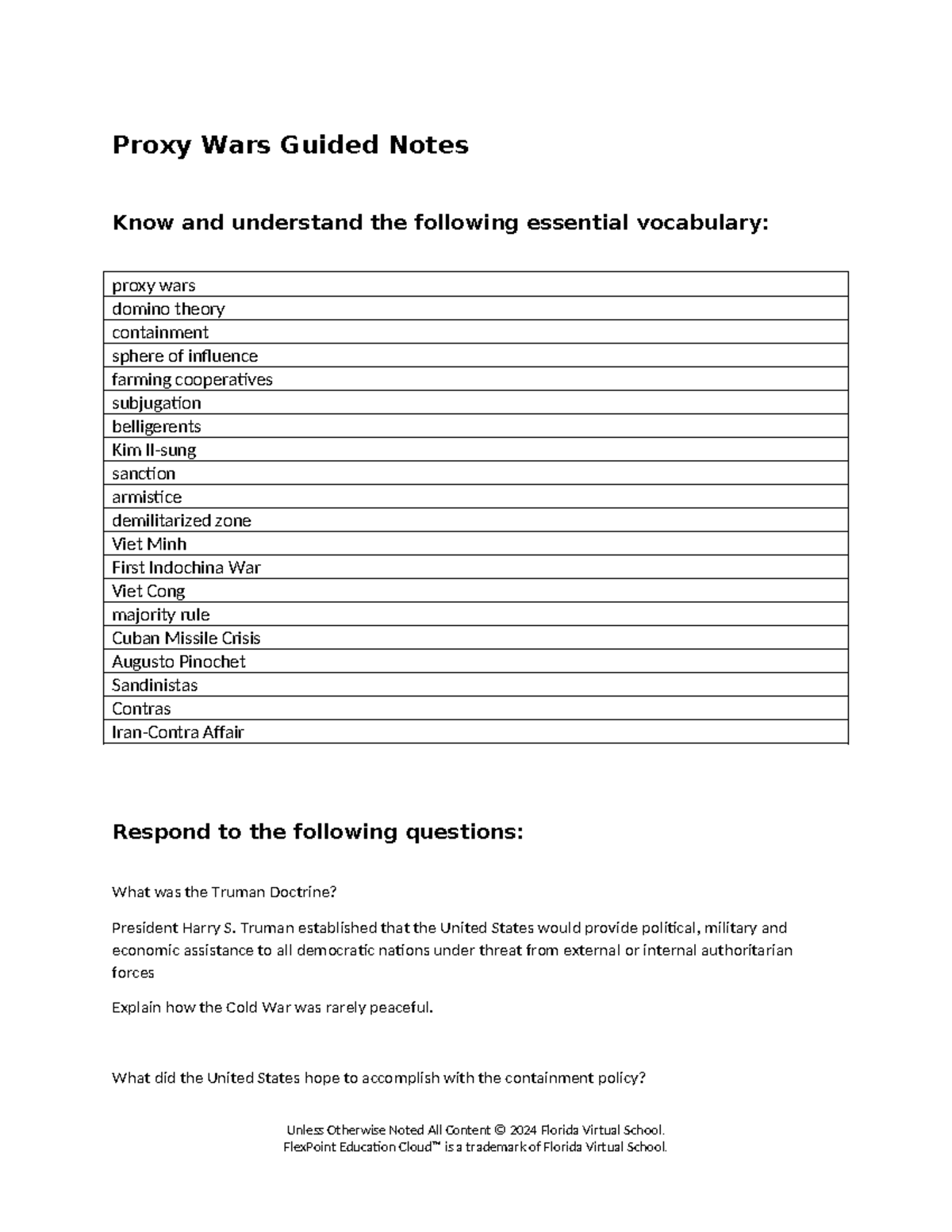 Proxy wars guided notes - Proxy Wars Guided Notes Know and understand ...