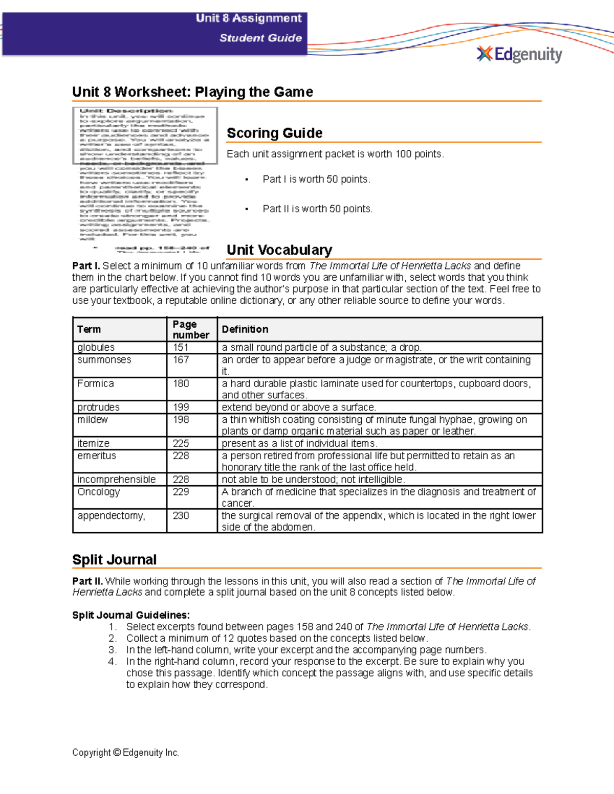 Project - Unit 8 Assignment - Student Guide - Unit 8 Worksheet: Playing ...