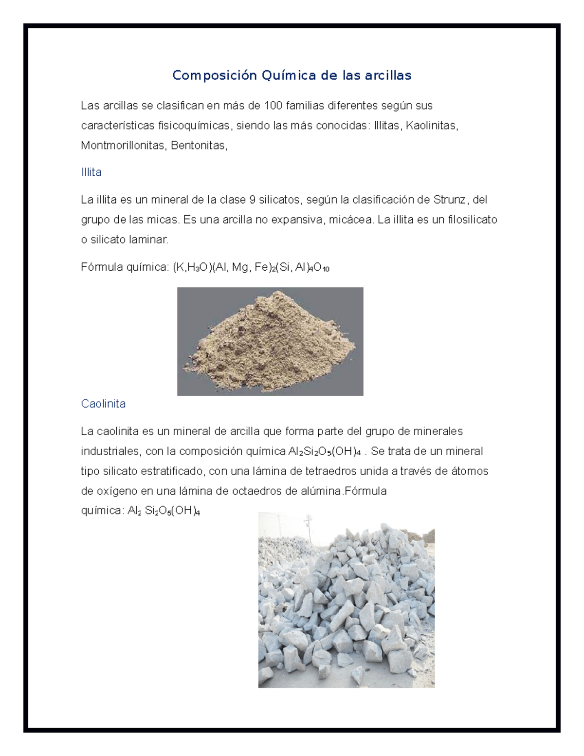 Composición Química y Tipos de Arcillas en Geología - Studocu