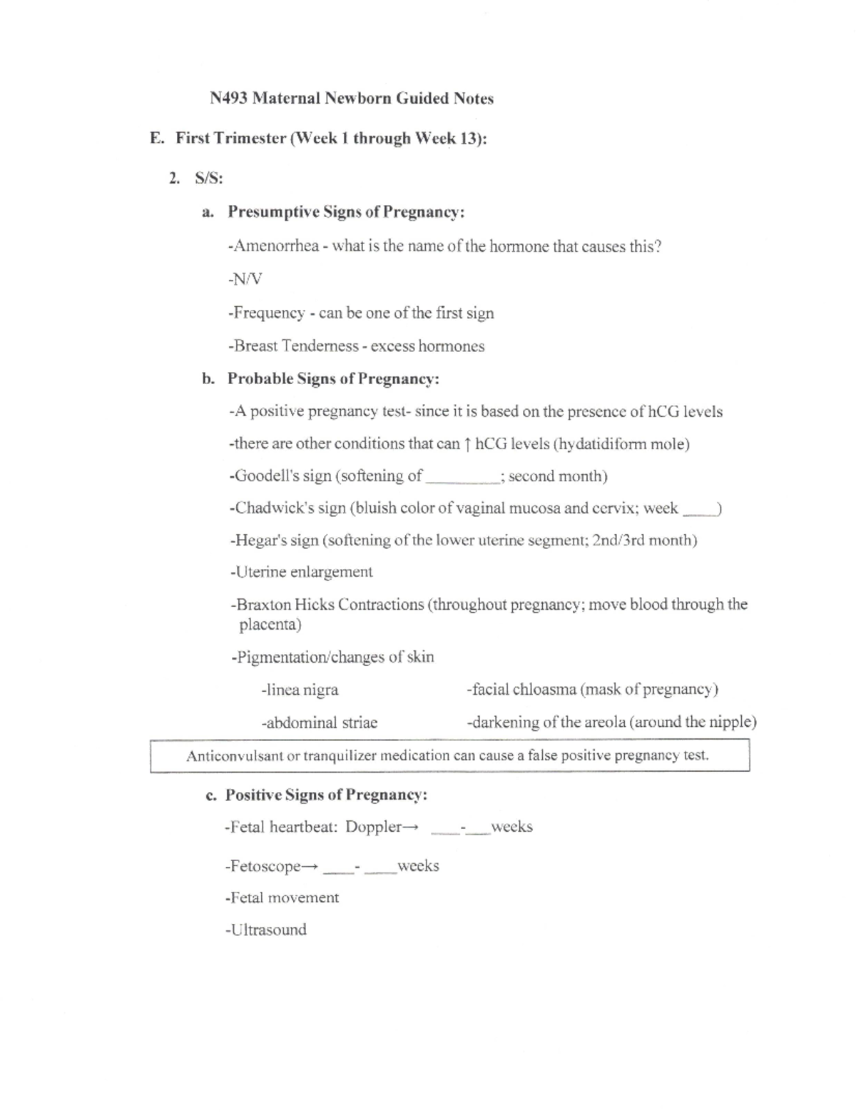 N493 Maternal Newborn Gided Notes - First Trimester (Week 1 through ...