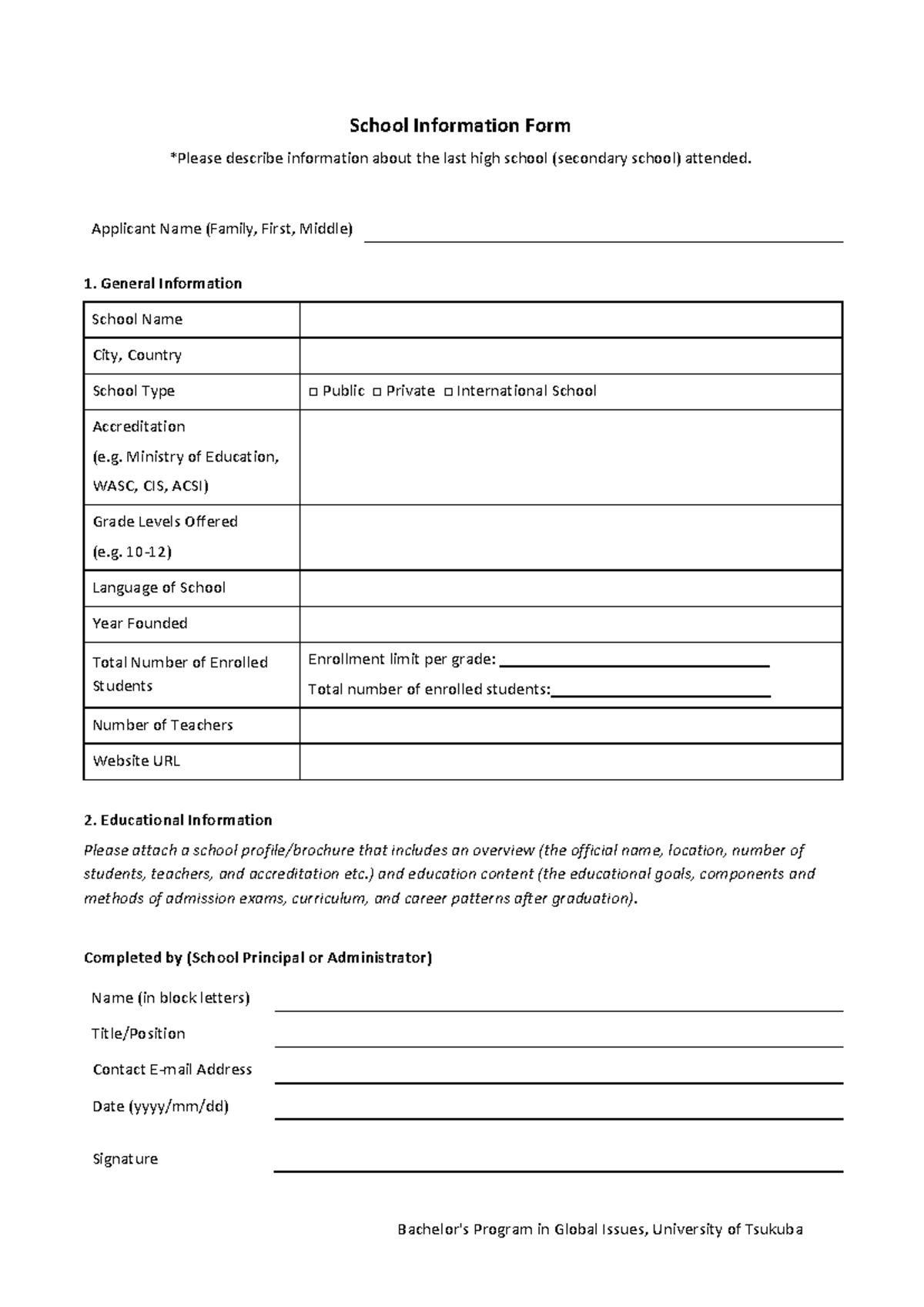BPGI School Information Form: Last High School Details - Studocu