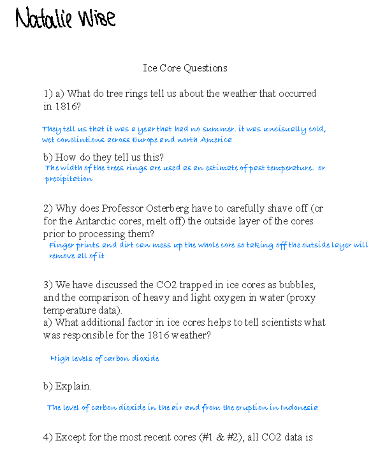 Ice Core Questions - english - Ice Core Questions 1) a) What do tree ...