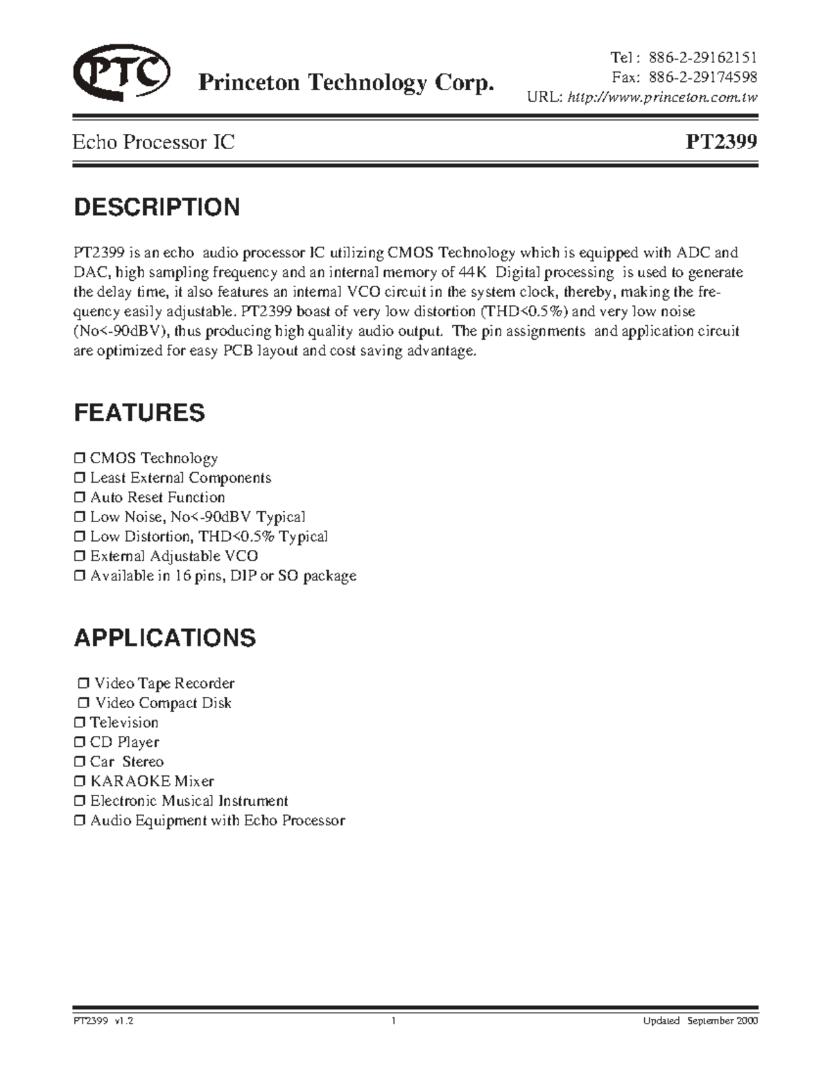 PT2399 Echo Processor IC Overview and Application Guide - Studocu