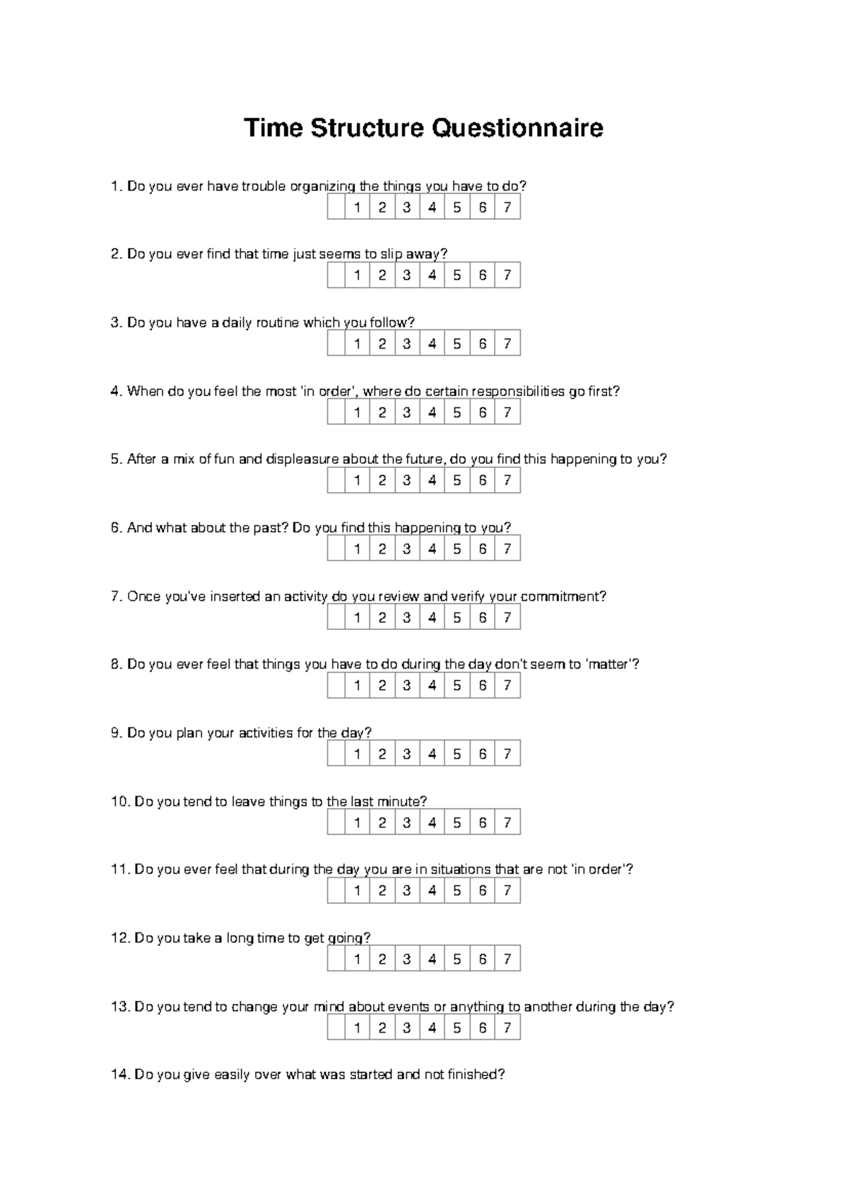 TSQ 2: Time Structure Questionnaire for Daily Routines - Studeersnel